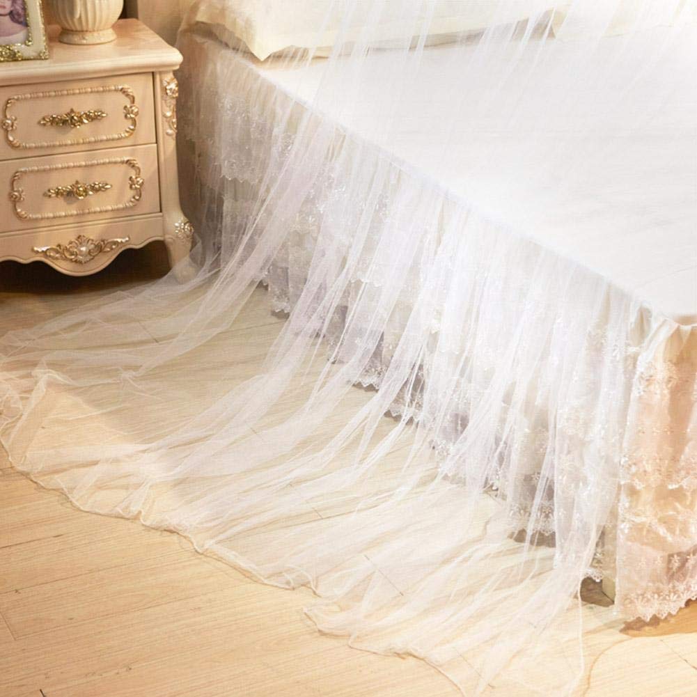 Pokerty Bed Mosquito Net, Breathable 360° Round Canopy Lace Princess Style Mosquito Net Bed Curtain Netting for Bedroom Decoration(White)