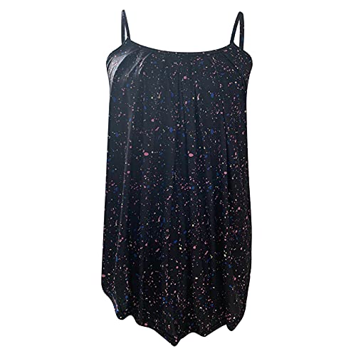 wodceeke Women's Summer Tank Sleeveless Sling T-shirt Casual Loose Solid color Folds Tops (Black,M)