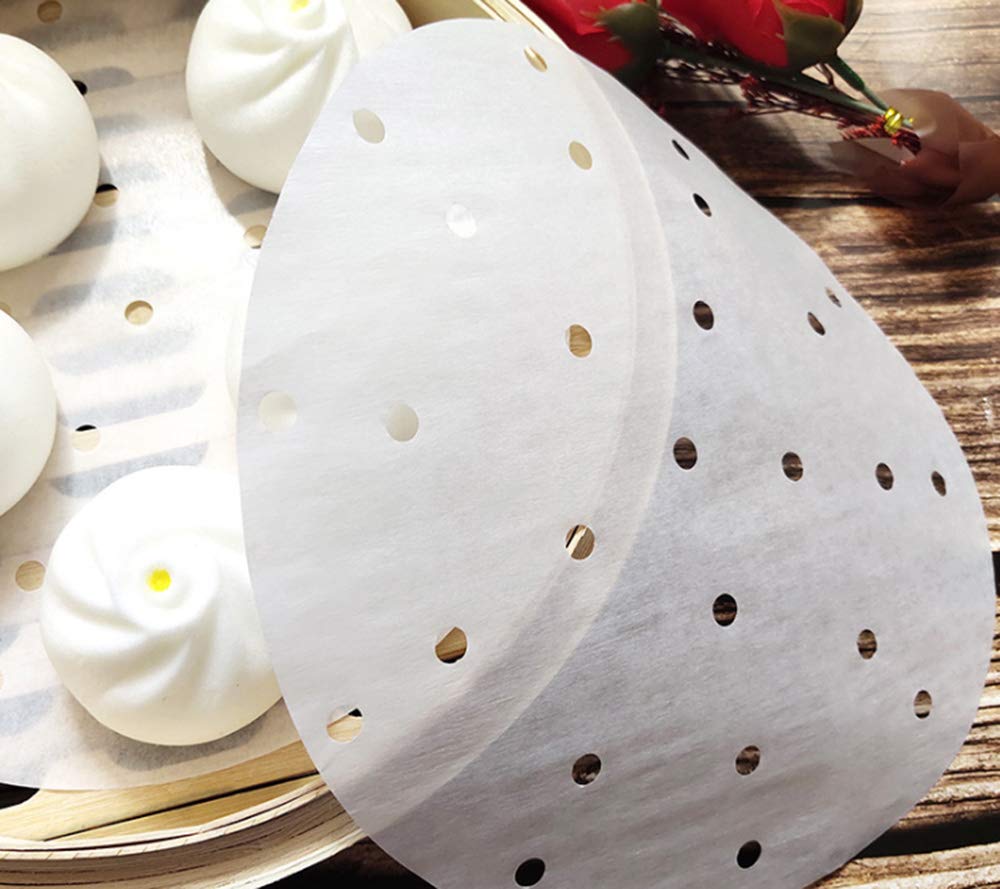SHUAXI Air Fryer Liners (100+100 Pack) 7 inch and 9 inch Bamboo Steamer Liner,Perforated Parchment Paper Non-stick Basket Mat,Perfect for AirFryers/Steaming/Baking/Cooking.