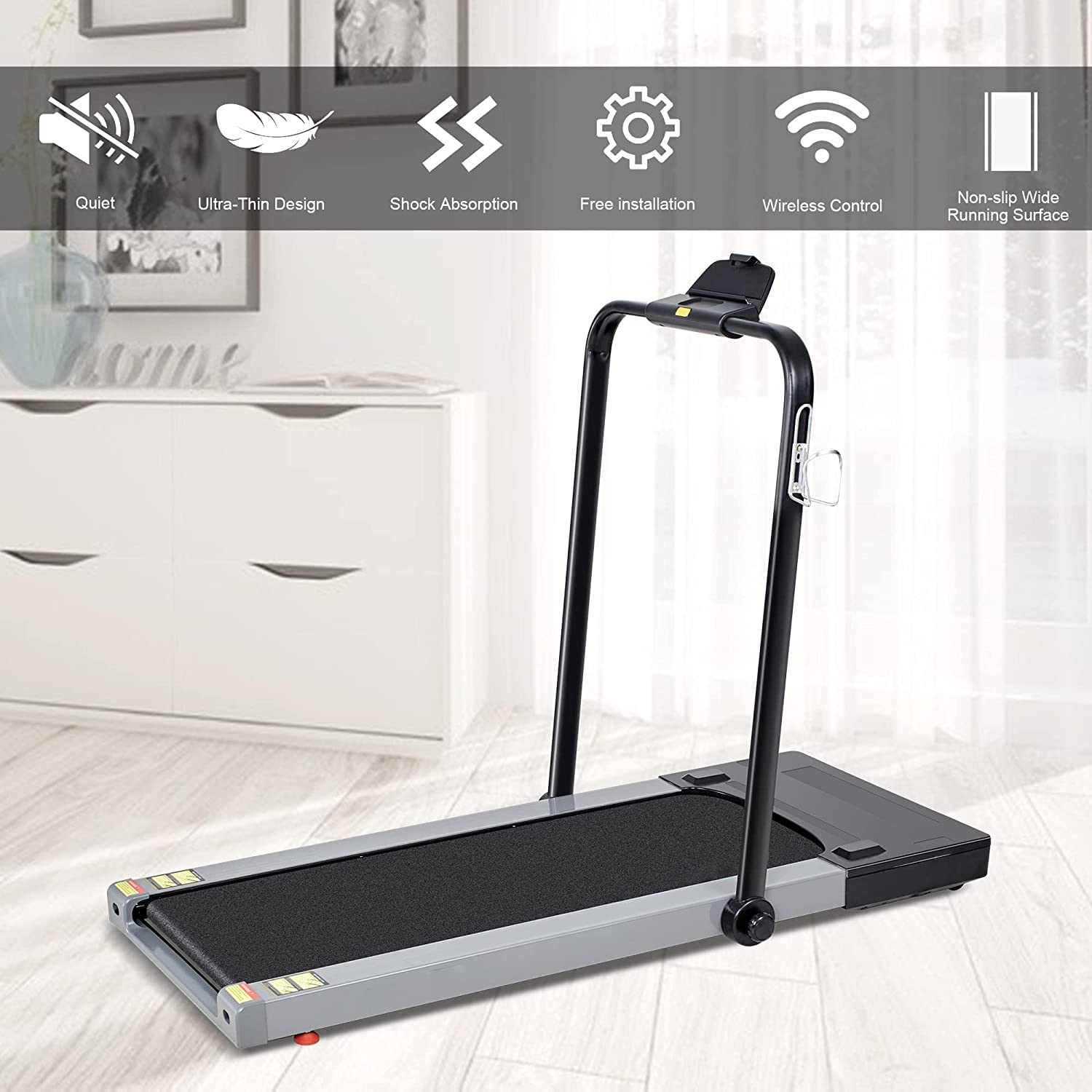 Under Desk Treadmill Folding Treadmill Electric 2-in-1 Treadmill for Home and Office Walking Running Machine with Remote Control Max. Capacity 220 Lbs