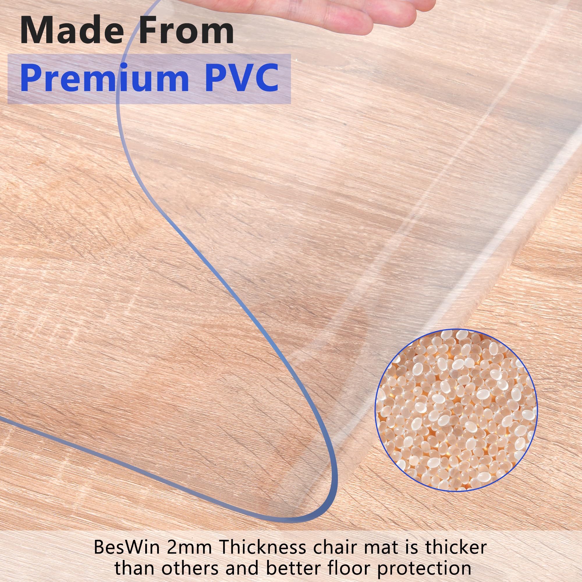 Office Chair Mat for Hardwood Floor, 36"×47" Fully Clear Desk Chair Mat for Rolling Chairs, 2mm Heavy Duty Floor Protector Mat for Home Office, Easy Glide, Flat Without Curling