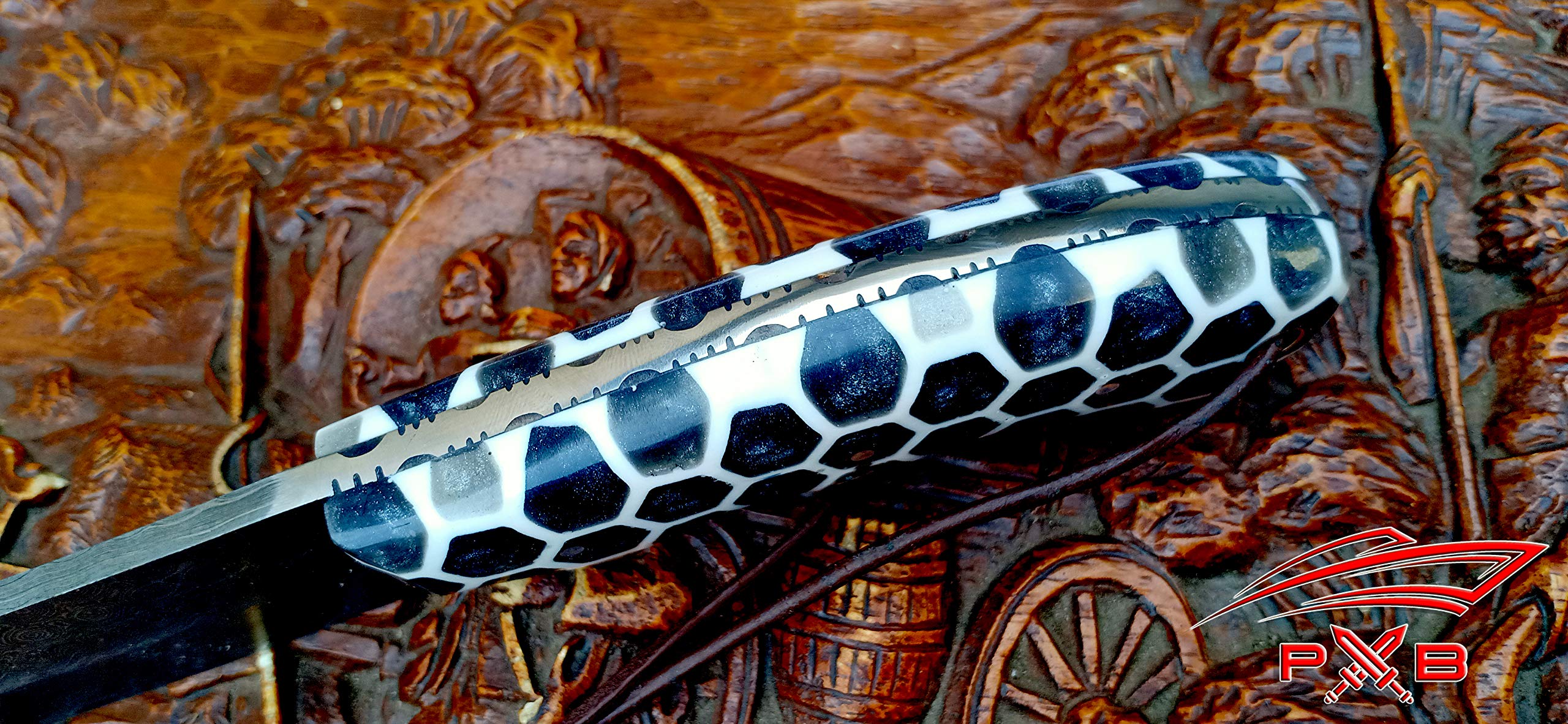 Phillyblades Handmade Damascus Steel Hunting Knife with Sheath | 9'โ Survival Fixed Blade with Honeycomb Resin Handle | EDC Belt Knife for Men | Bear Hunter