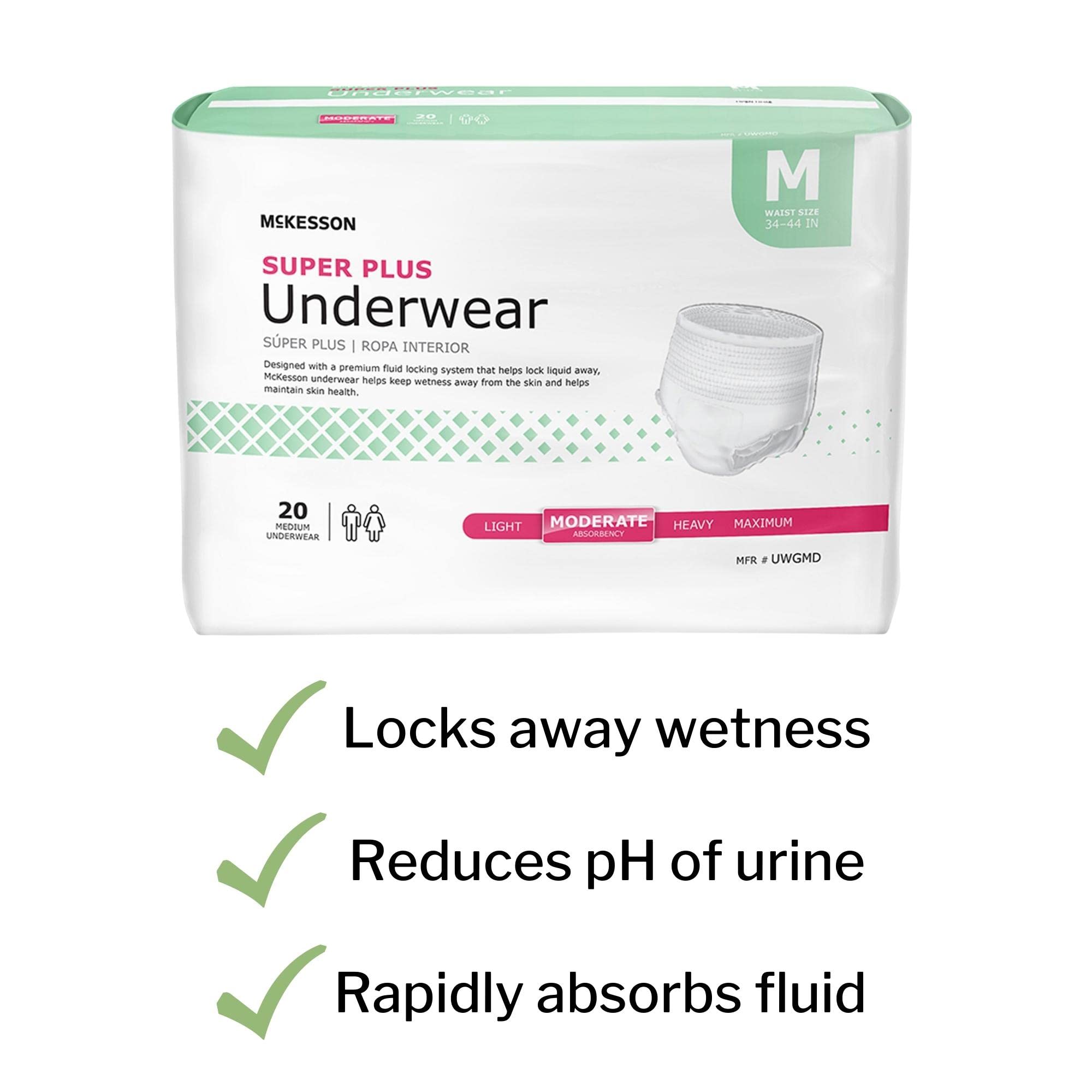 McKesson Super Plus Underwear, Incontinence, Moderate Absorbency, Medium, 80 Count