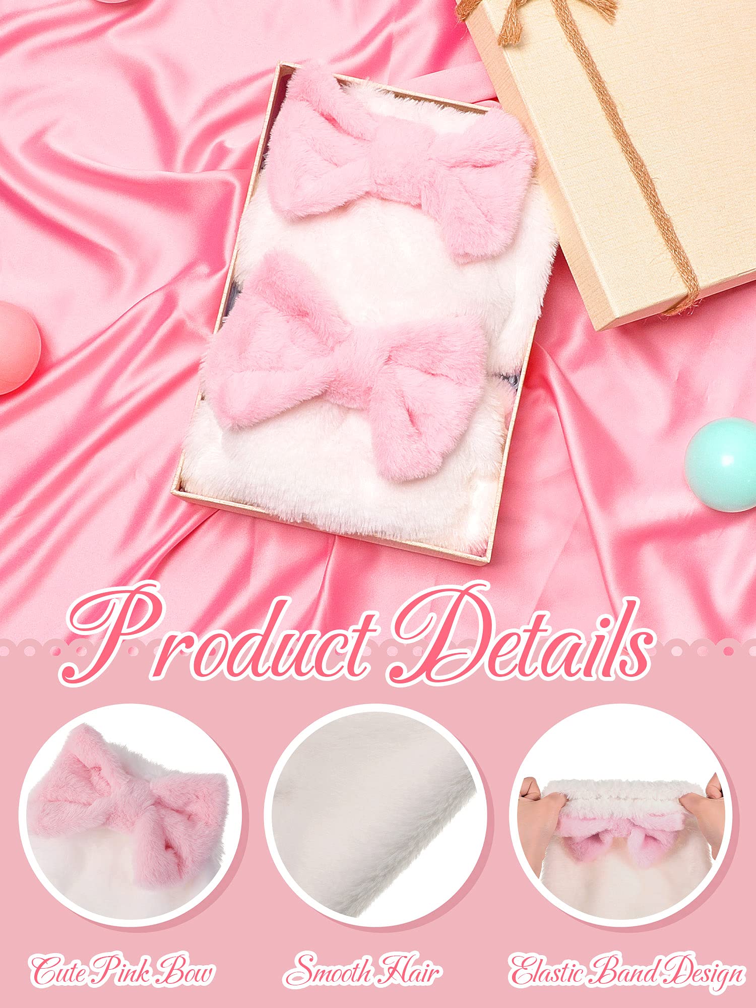 SATINIOR womens Kawaii Leg Warmer Fuzzy Fluffy Bow Cartoon Cosplay Over the Knee Socks, White and Pink, Medium
