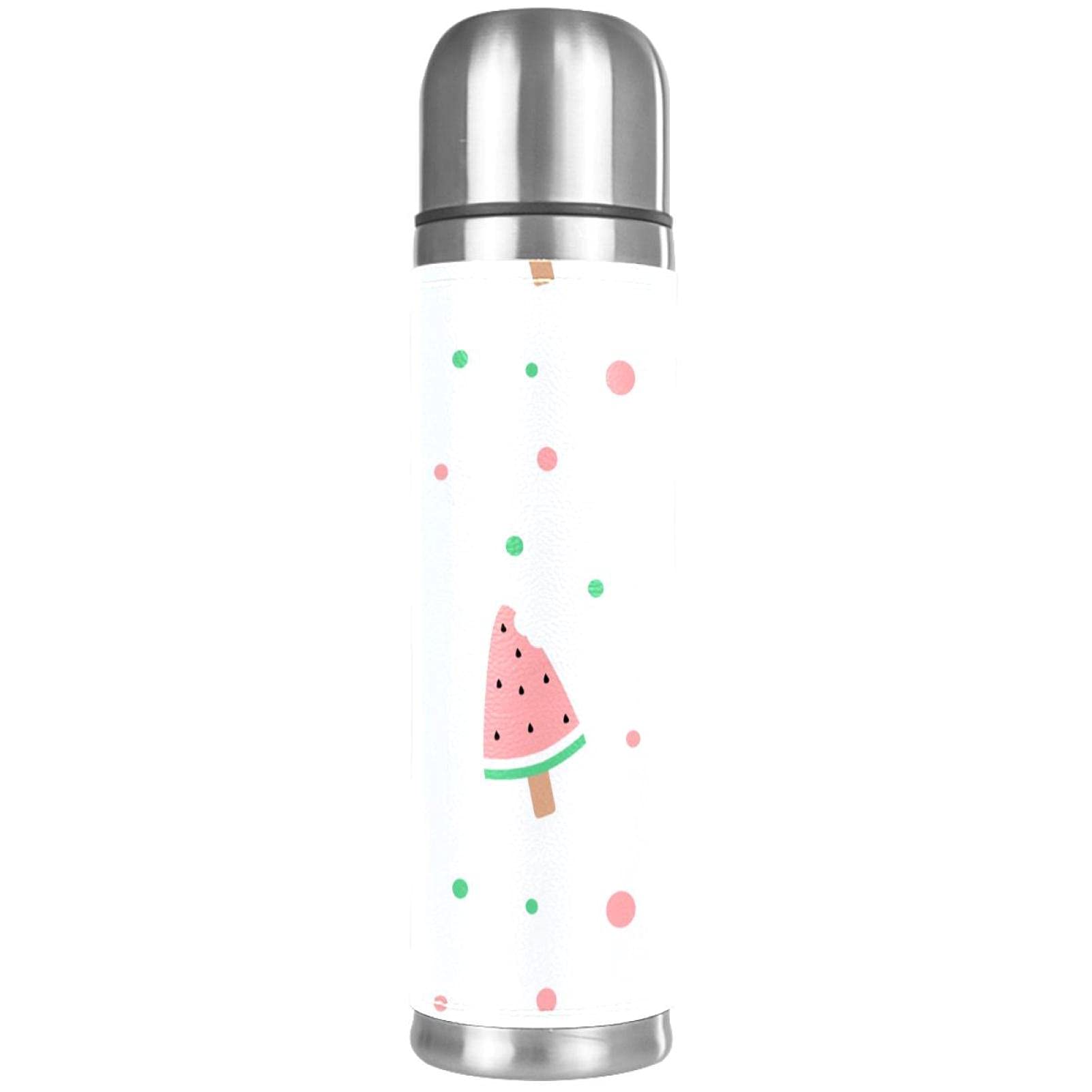 Stainless Steel Leather Vacuum Insulated Mug Summer Watermelon Ice Cream Thermos Water Bottle for Hot and Cold Drinks Kids Adults 16 Oz