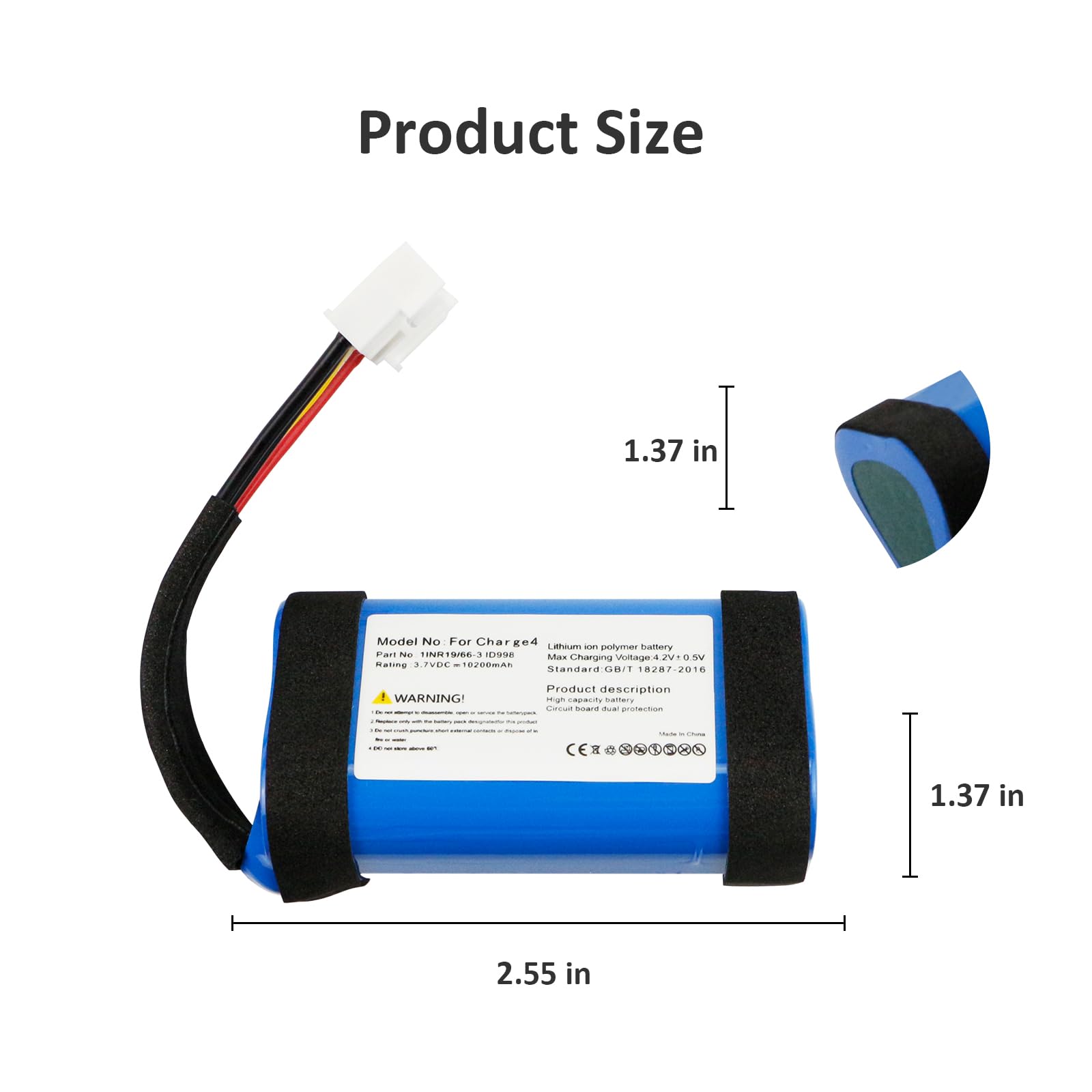 MULS ID998 1INR19/66-3 37.74Wh Battery Replacement for J B L Charge 4 Charge 4J JBLCHARGE4BLUAM Charge 4BLK with Tools SUN-INTE-118 IAA011NA IY1068 10200mAh 3.7V