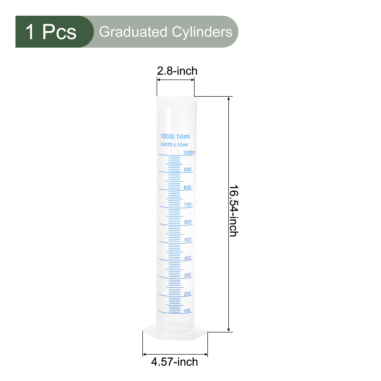 YOKIVE Measuring Graduated Cylinder, Plastic Cylinder Tube with 2-Sided Metric Scales| for Chemical Measuring, Great for Lab, Daily Use (Clear White, 1000ml)