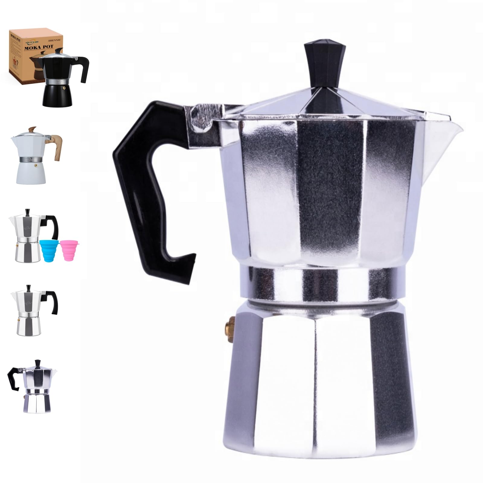 MVPLUE Classic Moka Pot 6 Cup 9 ozļ¼Stovetop Espresso Maker Aluminum Silverļ¼Cuban Coffee Makerļ¼ Grecaļ¼Make Delicious Coffee Easily at Home