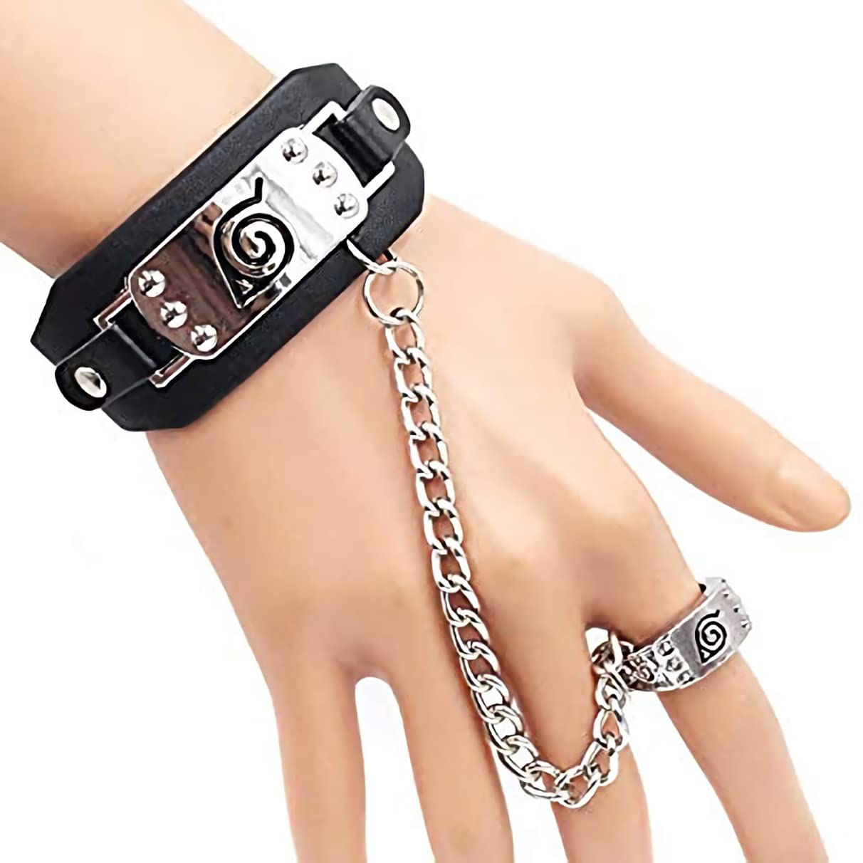 SWWLKJ Narutoo Shippuuden Anime Pu Leather Bracelet Ring, Ninja Jewelry Wristband Charms Punk