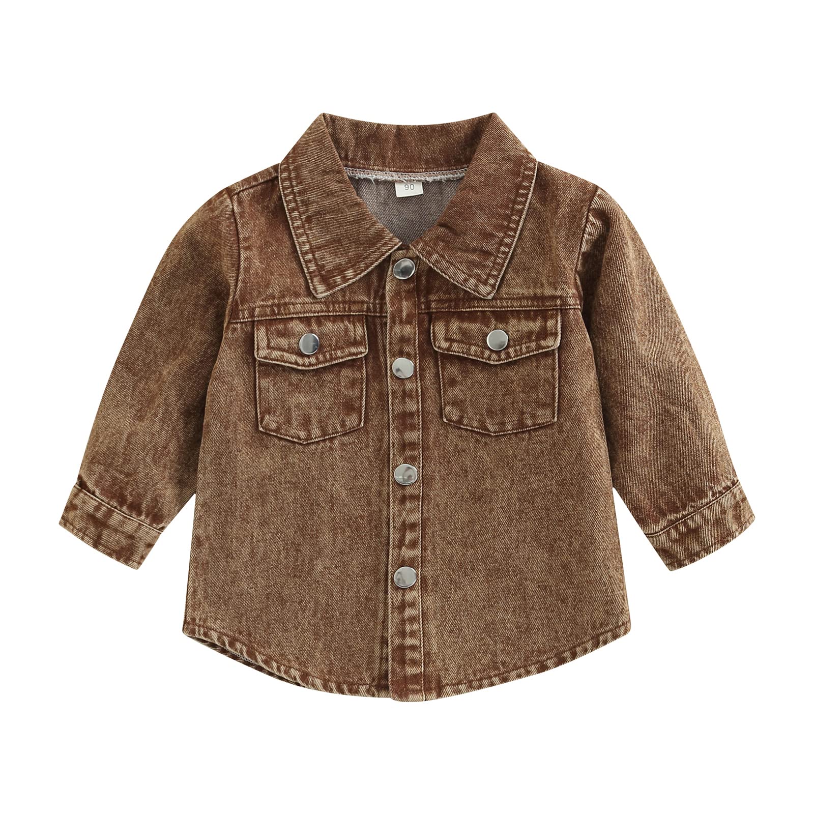 YOKJZJD Toddler Baby Boy Denim Pocket Button Down Long Sleeve Shirt Jean Jacket Fall Clothes (Brown, 18-24 Months)