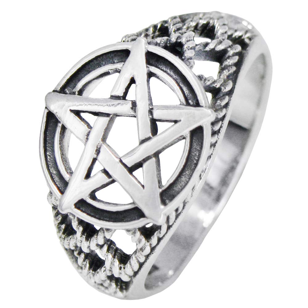 Moonlight Mysteries Sterling Silver Large Pentacle Pentagram Ring Size 8