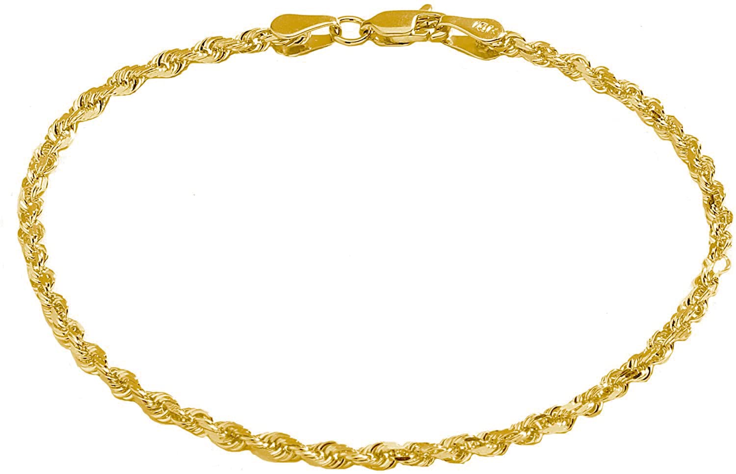 PORI JEWELERS 10K Solid Gold 2.5mm Diamond Cut Rope Chain Bracelet for Women (Yellow, 8)