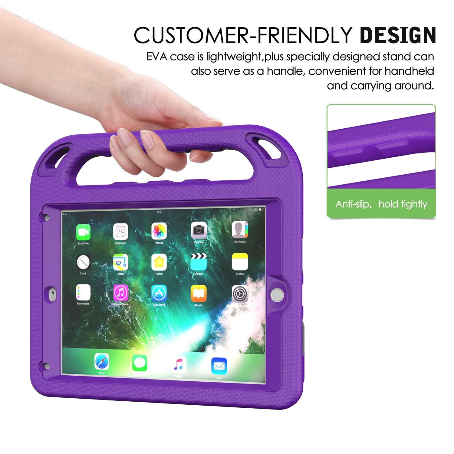 TIRIN 9.7-Inch Case, Kids Case for iPad 6th/5th Generation 2018/2017, iPad Air 1/2 & iPad Pro 9.7 Case with Built-in Screen Protector, Durable Shockproof Protective Cover with Handle Stand, Blue