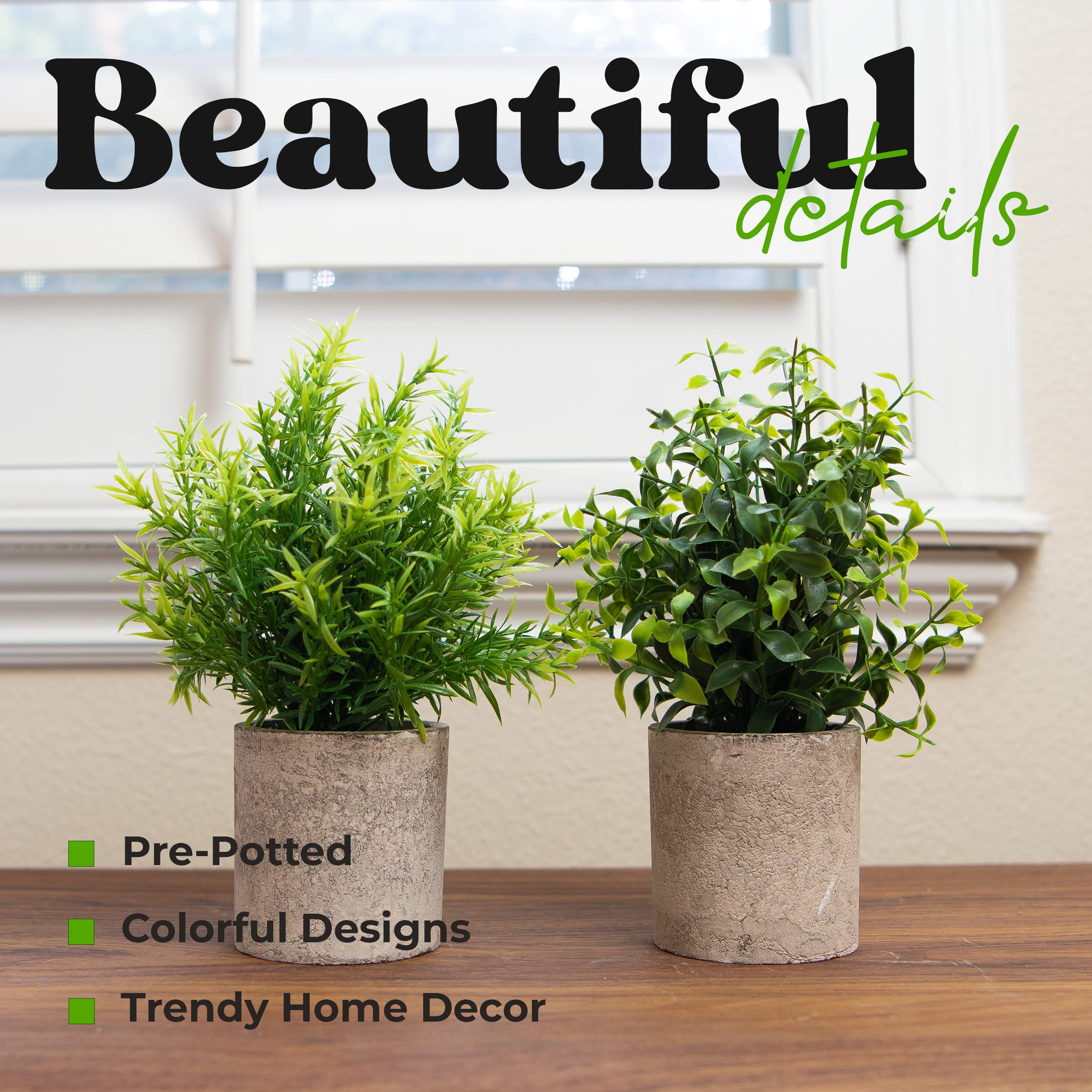 Modern Farmhouse Decor Small Fake Plants (2 Piece Plant Decor 9" Tall Artificial Plants) Great Mantle Decor Office Decor Women Table Centerpieces Dining Room Desk Decor Rustic Bathroom Decor
