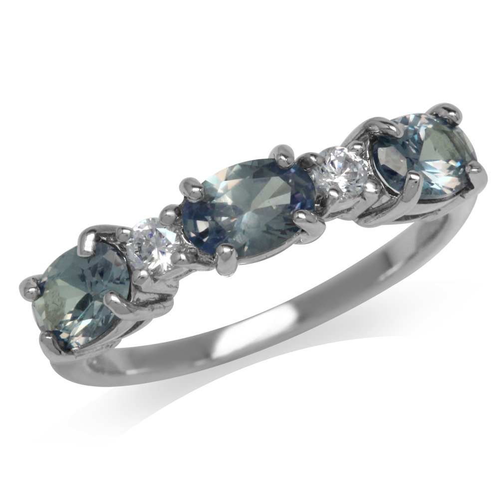 Silvershake 3 Stone Simulated Color Change Alexandrite and White Cubic Zirconia 925 Sterling Silver Ring June Gemstone Birthstone Size 10.75