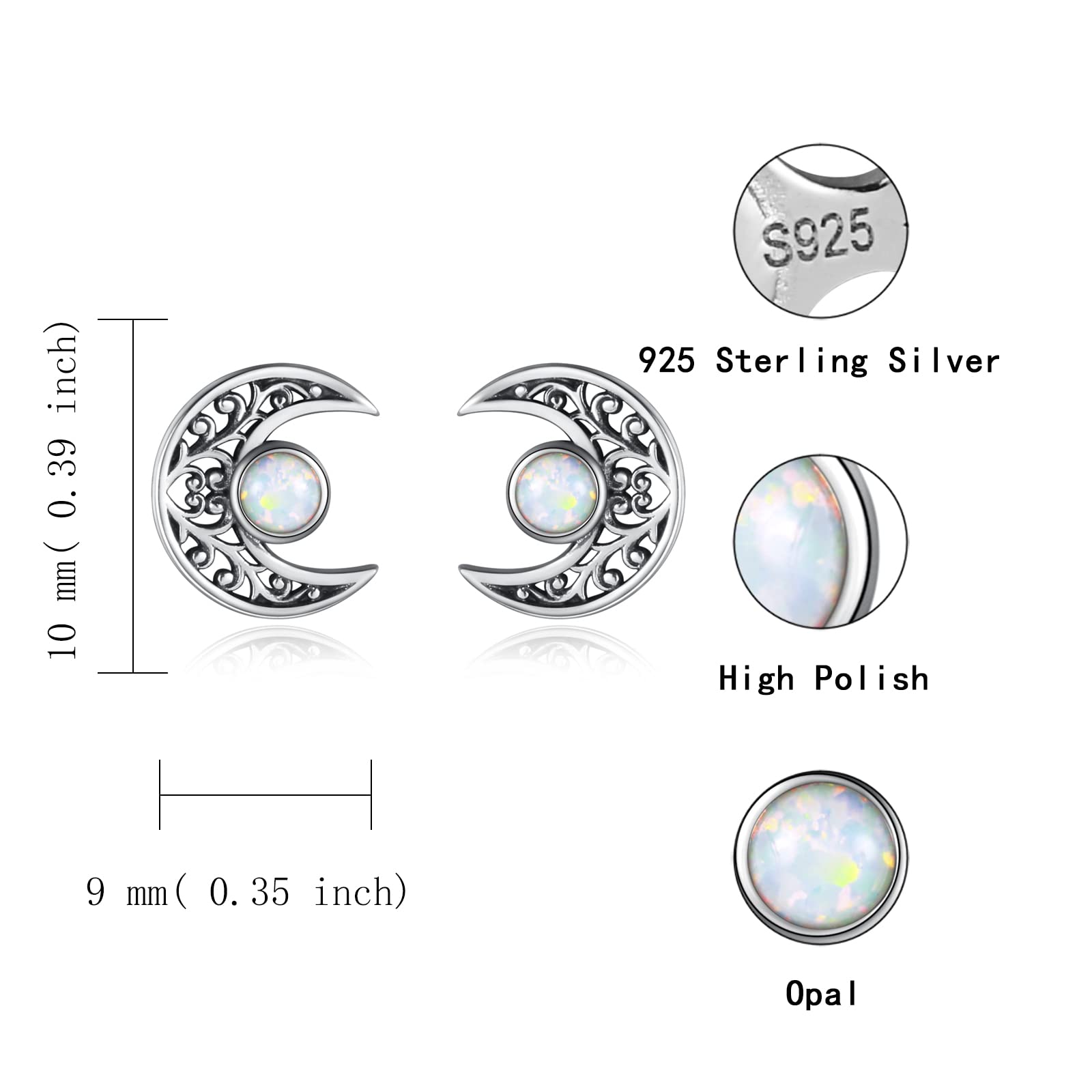 Sterling Silver Moon Earrings for Women: Opal Crescent Moon Stud Earrings Jewelry Gift for Teen
