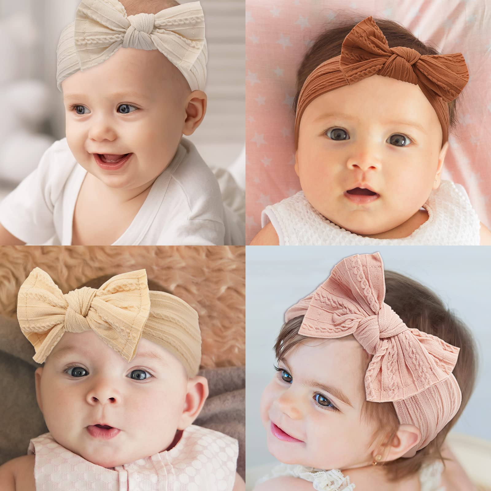Whaline Baby Girls Boho Floral Elastic Nylon Headbands - Soft Stretchy Head Wraps with Hair Bows for Infant, Toddler, 6Pcs