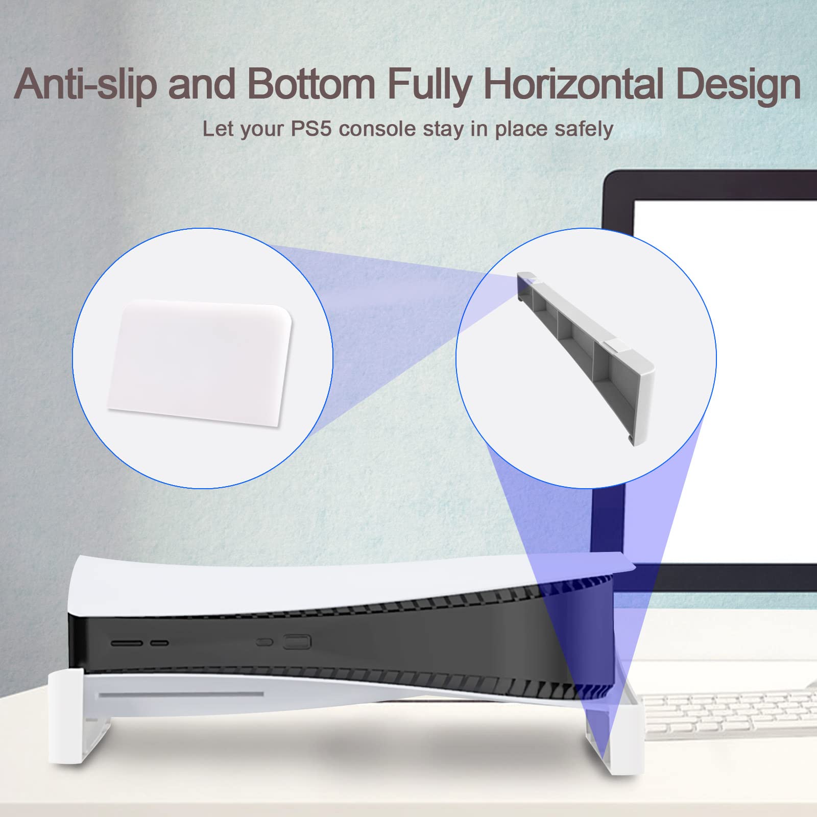PS5 Accessories Horizontal Stand, PS5 Base Stand, Compatible with Playstation 5 Disc & Digital Editions (White)