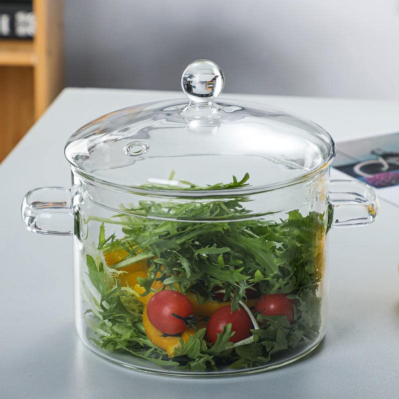 Modern Kitchenette Glass Saucepan with Lid, 1900ML Cooking Pot Clear Simmer Pot with Heat Resistant Handles, Stovetop Soup Pot Borosilicate Glass Cookware, Dishwasher Safe