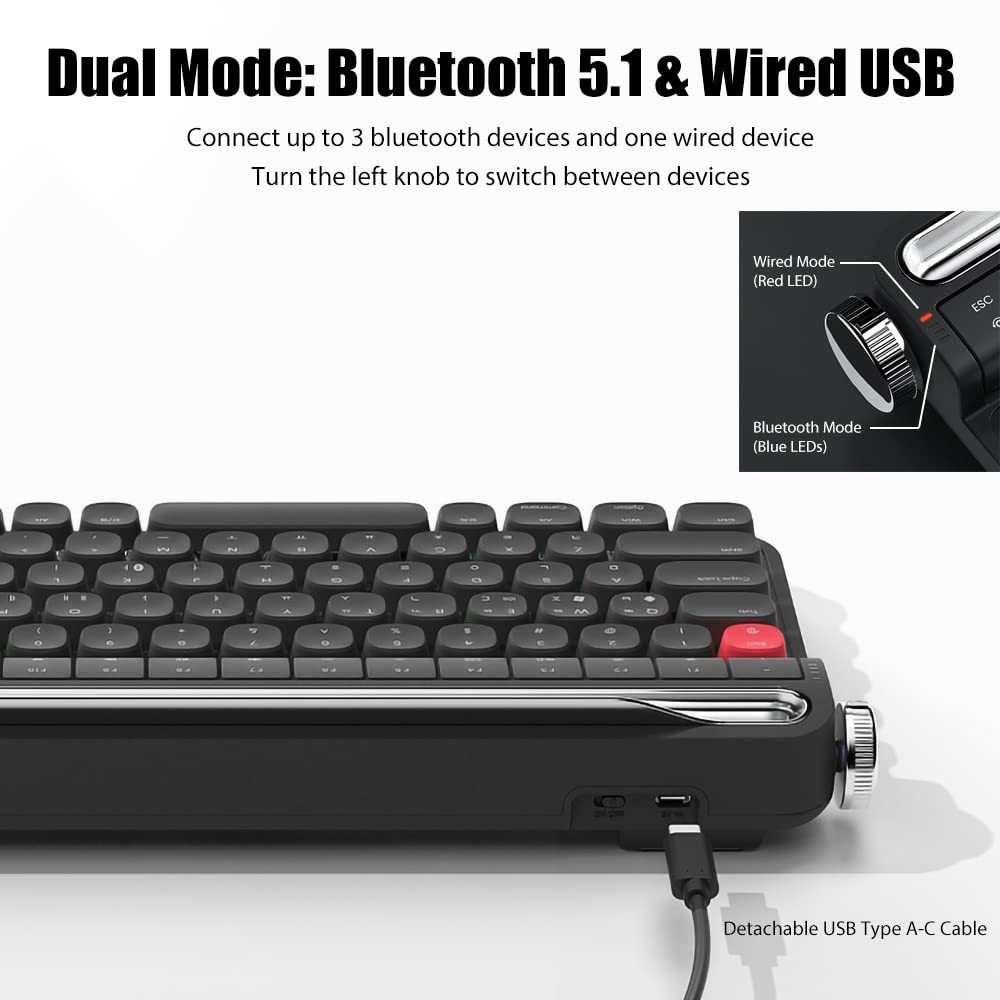 TISHLED Typewriter Style Mechanical Gaming Keyboard True RGB LED Backlit Bluetooth Wireless/Wired 102-Key Anti-Ghosting Clicky Blue Switch Pad/Phone Holder Num Pad for Windows/Mac OS/Android/iOS Black