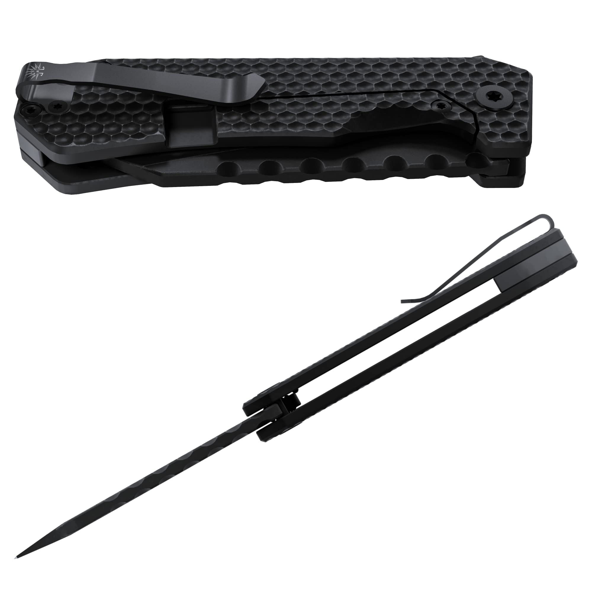 Off-Grid Knives - Black Mamba V2 - Bohler M390 Super Steel Blade, 6AL4V Titanium Scales, Ceramic Ball Bearing Flipper Knife, Brushed DLC, Open Back Design, Deep Pocket Carry