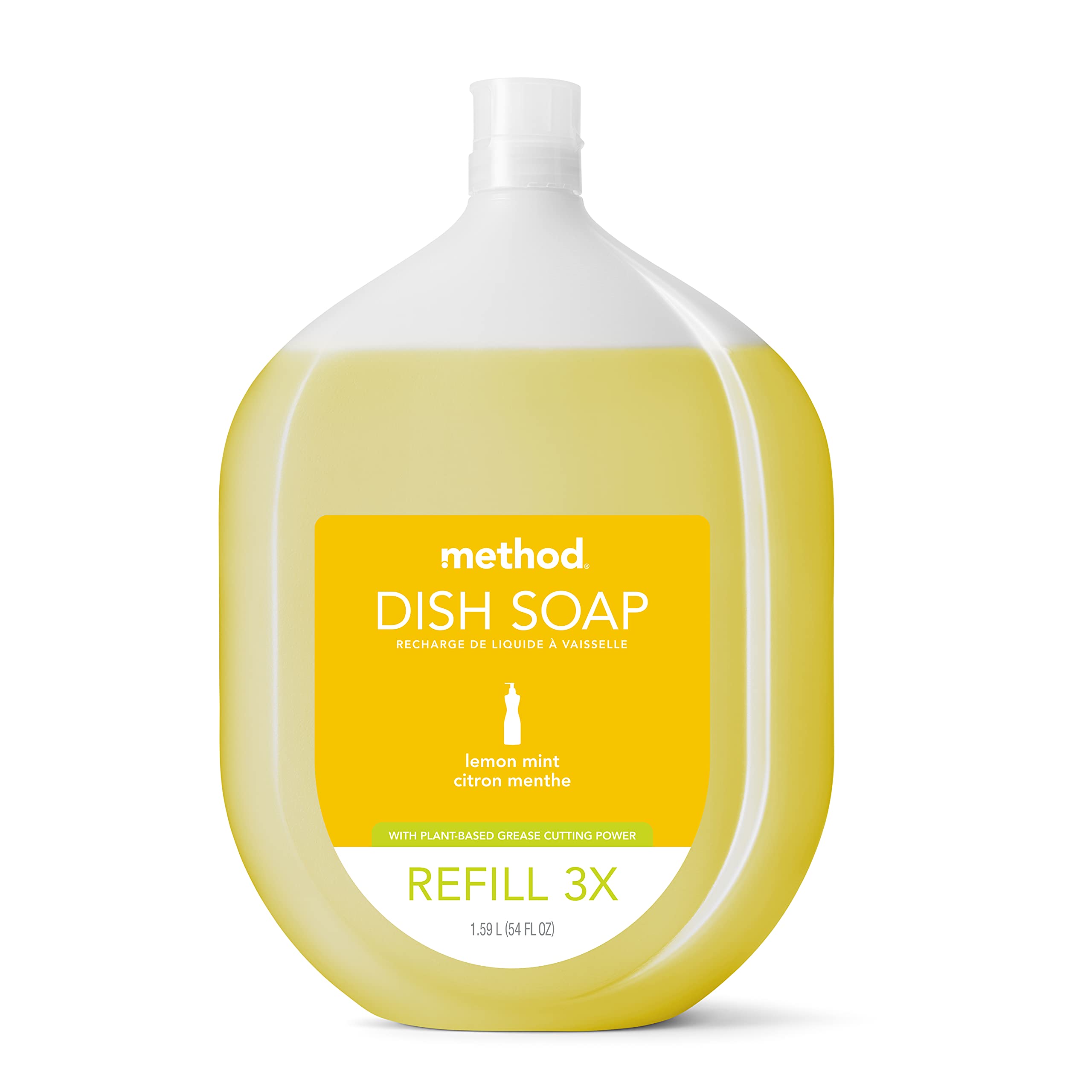 Method Dish Soap, Refill, Lemon Mint, Biodegradable Formula, Tough on Grease, 54 oz (Pack of 4)