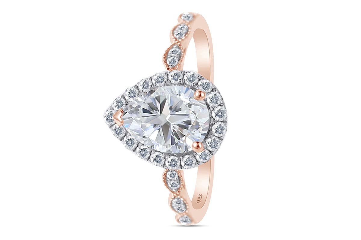 SAVEARTH DIAMONDS 14k Rose Gold Over Sterling Silver Teardrop Infinity Design, Center 12X8MM (2.75 Ct) Pear Cut Moissanite Lab Created Diamond Engagement Promise Ring For Women (3.25 Ct) Size-5.5