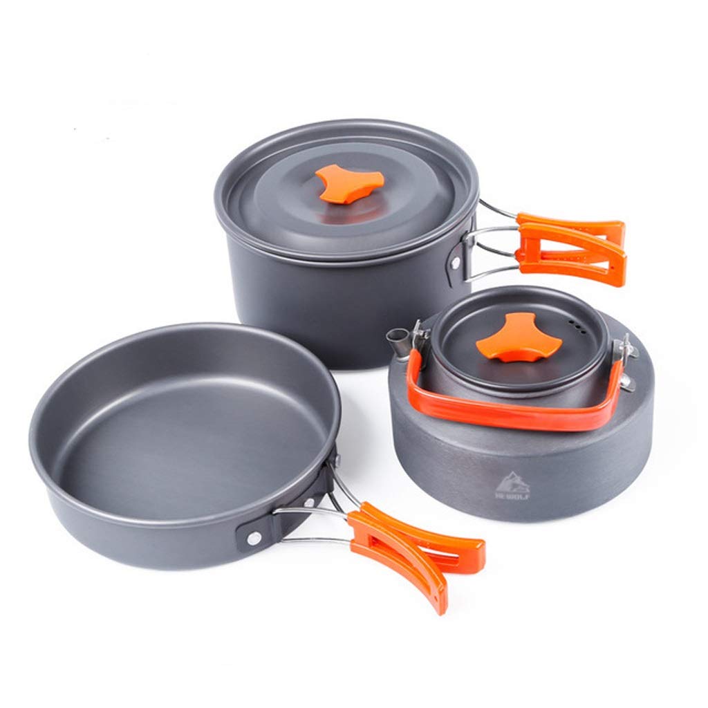SHZBCDN Three-Piece Suit 2-3 People Outdoor Camping Portable Cooking Cookware Sets Frying Pan 1.1L Kettle 2.0L Pot