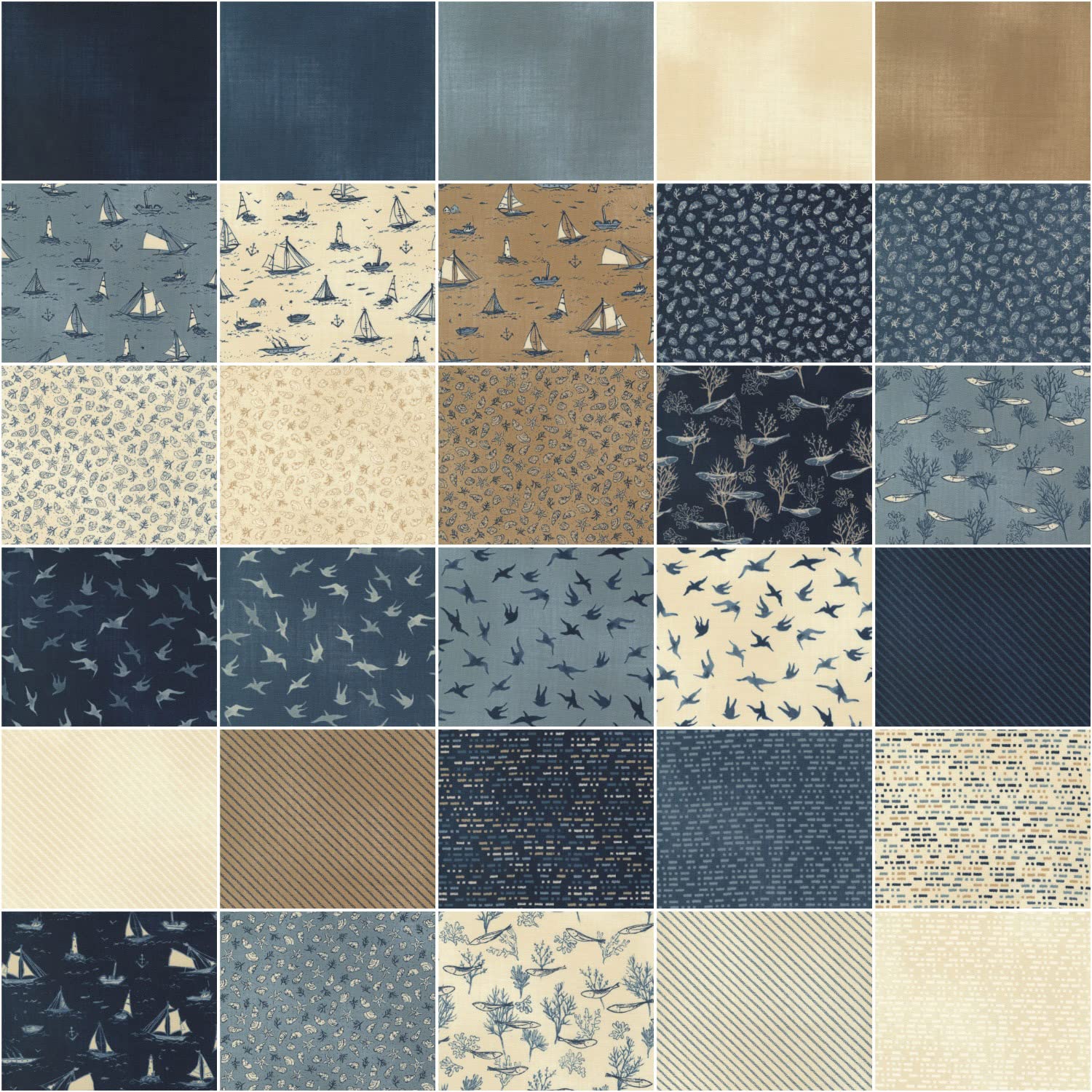 Moda Fabrics to The Sea Charm Pack by Janet Clare; 42-5 inches Precut Fabric Quilt Squares, 5 Inches