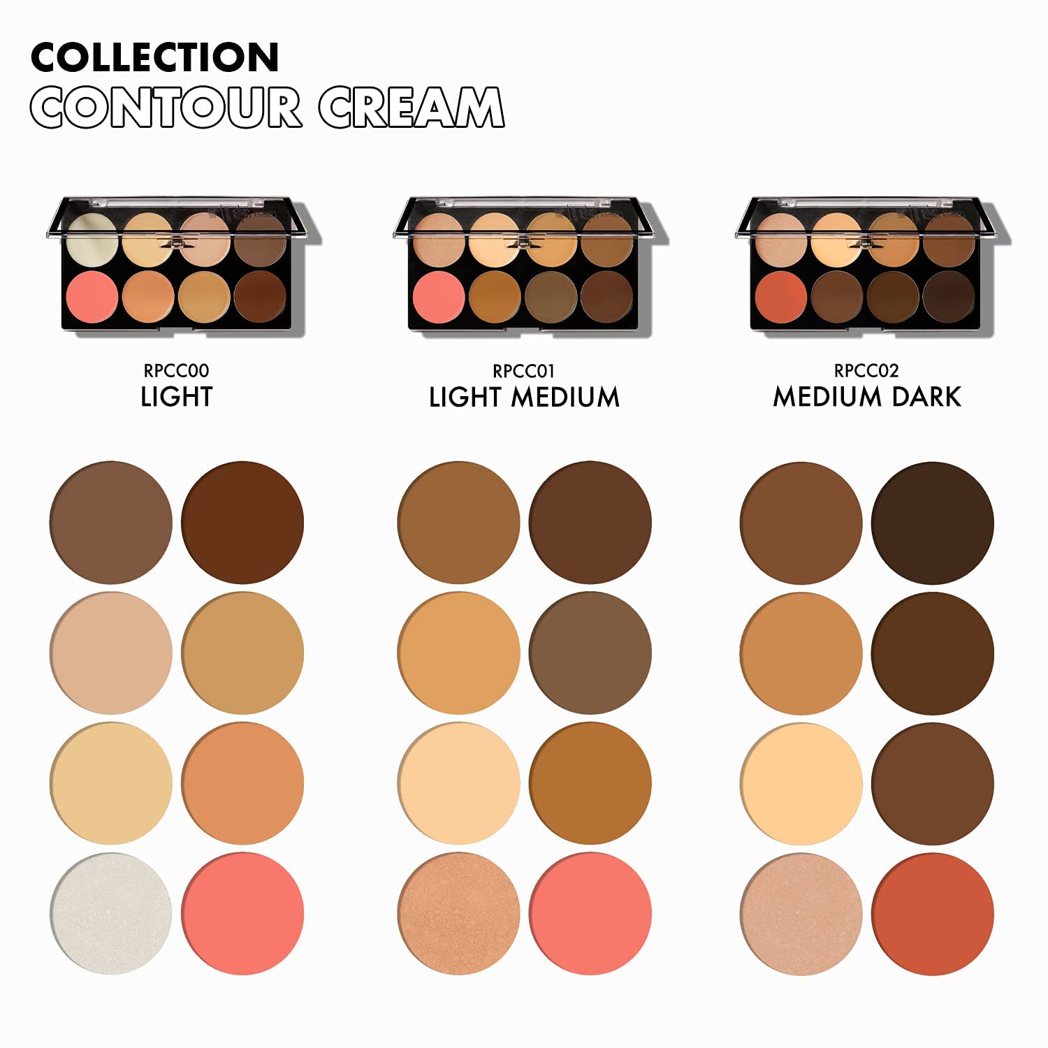Ruby Kisses Flawless Finish with 3D Contour Cream Makeup Palette β Lightweight, Multi-Palette, Contouring Foundation, Creamy, Sculpt &Highlighting, Define Cheekbones (Light Medium)