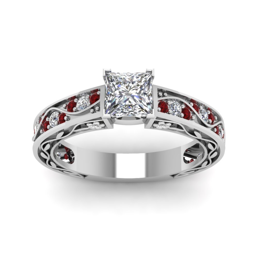 RUDRAFASHION Round & Princess Cut Ruby & Dia White Gold Over .925 Sterling Silver Carved Flower Engagement Ring For Women's (8)
