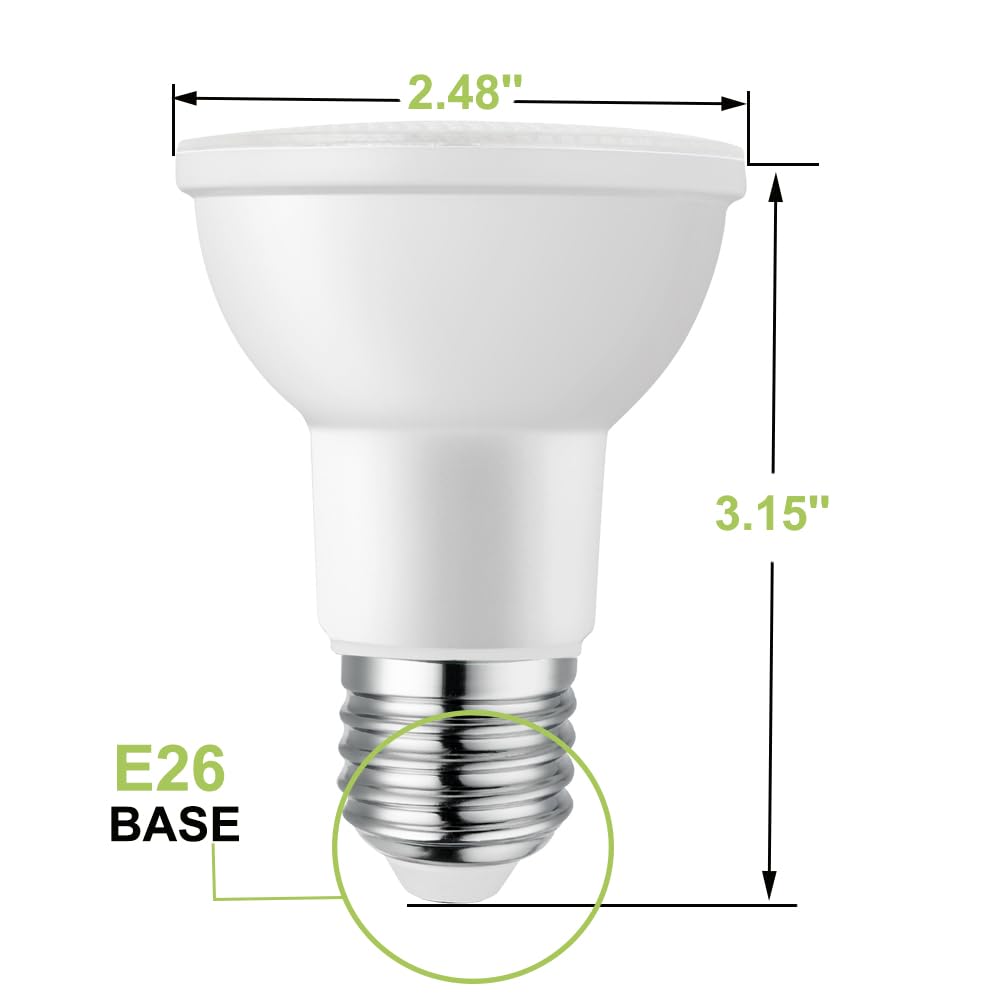 PAR20 LED Flood Dimmable Spot Light, 5000K Daylight White, 7W(60W Halogen Equivalent) 600LM, 40 Degree, E26 Track Lighting Bulbs 4 Pack
