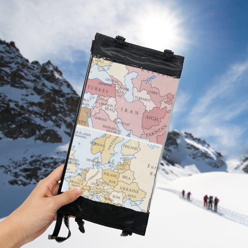 Shine123 Outdoor Trail Map Case - Waterproof Hiking Guide Protect Bag Holder with Lanyard & Clear View for Camping Sailing Climbing Emergency
