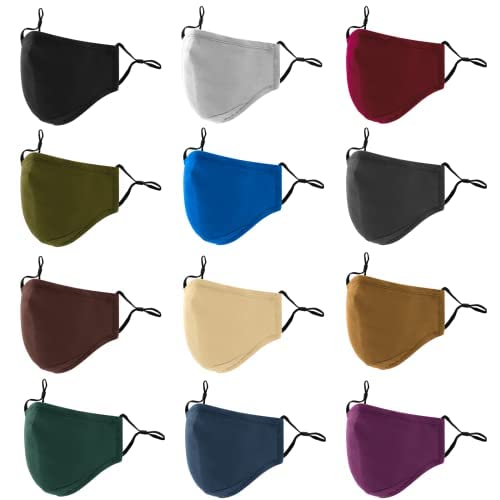 Reuseable Cloth Face Masks Washable for Women Men 12 Pack Breathable Face Mask with Nose Wire and Adjustable Ear Loops…