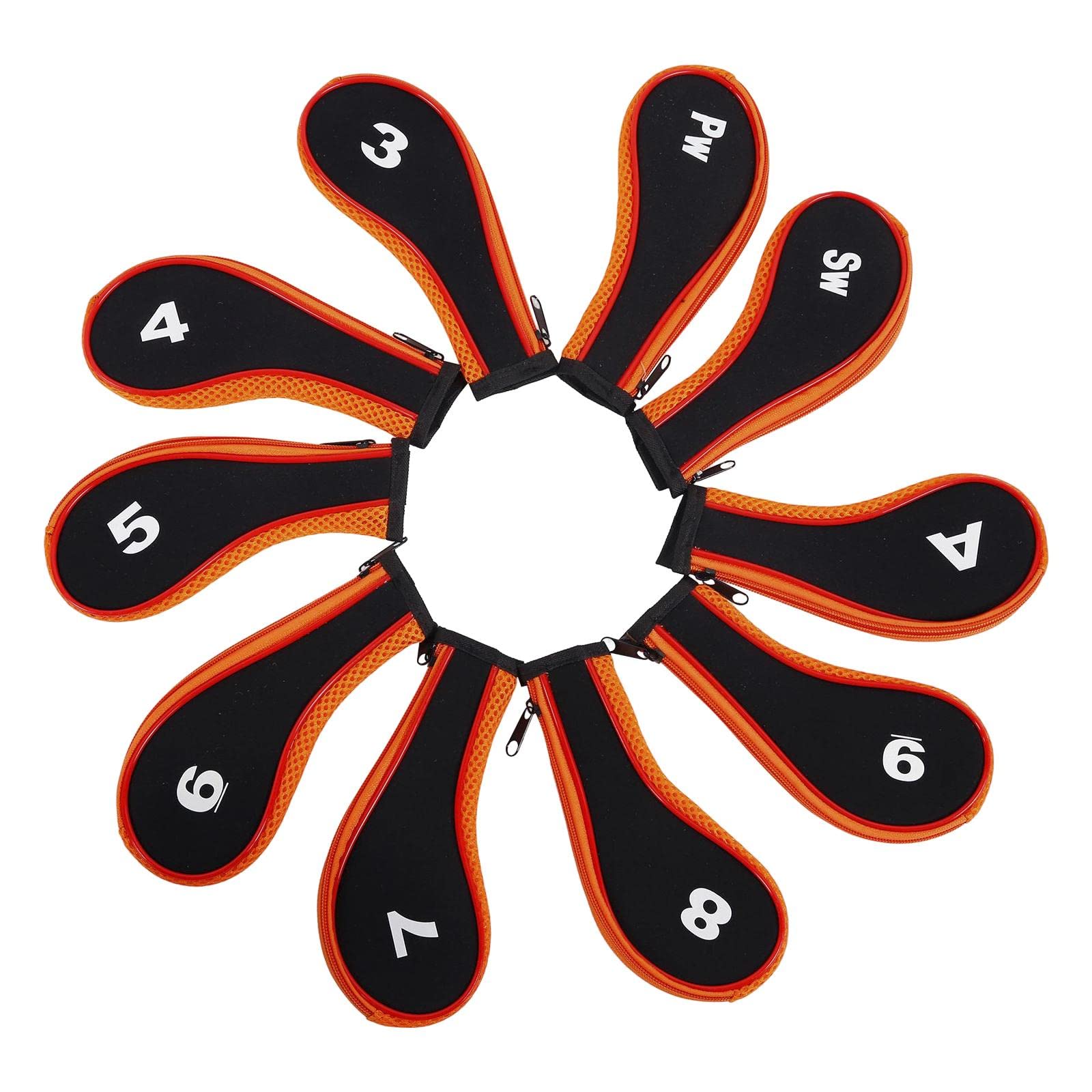 Vaveren 10 Pieces Colorful Golf Iron Headcover Set Golf Club Head Cover for Training Equipment, Orange and Black