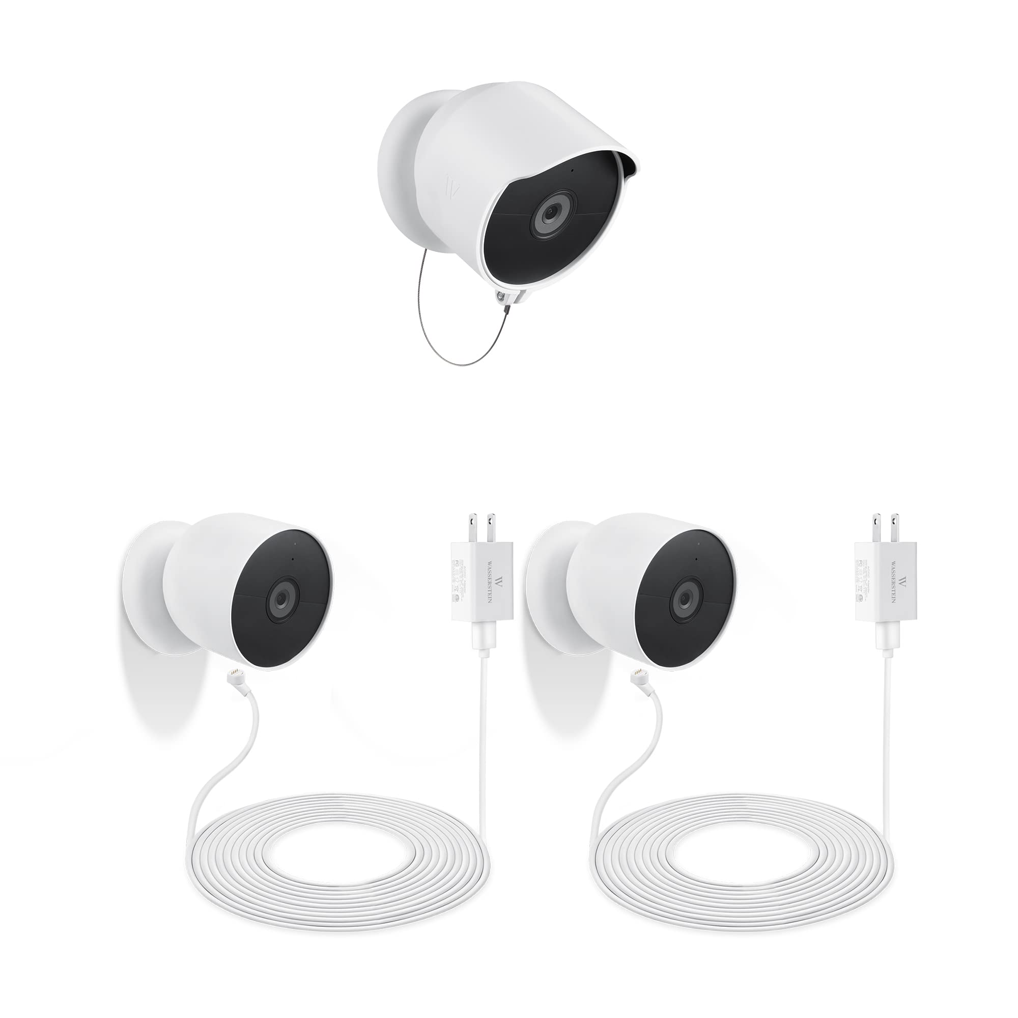 Wasserstein Bundle - 2-Pack Power Cable & Anti-Theft Mount Compatible with Google Nest Cam (Battery) - (Nest Cam NOT Included)