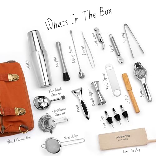 Travel Bartender Kit with 20 Piece Stainless Steel Travel Bar Kit Set and Portable Bartender Kit Bag for Traveling Camping Professional Bartender Kit for Bartending and Cocktail Making
