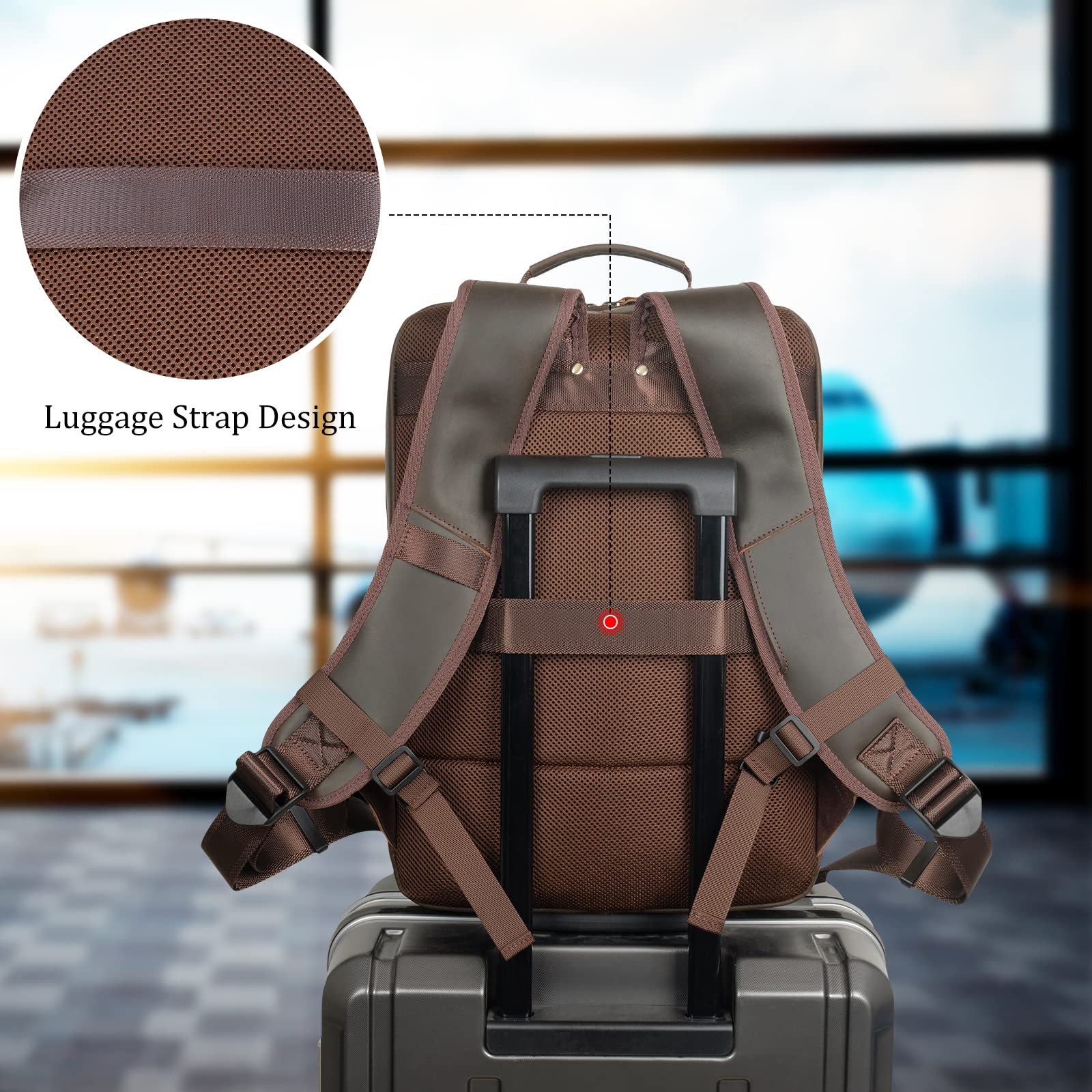 Polare 17.3 Inch Full Grain Leather Business Large Laptop Backpack 26L Travel Retro Daypack Weekender Computer Rucksack