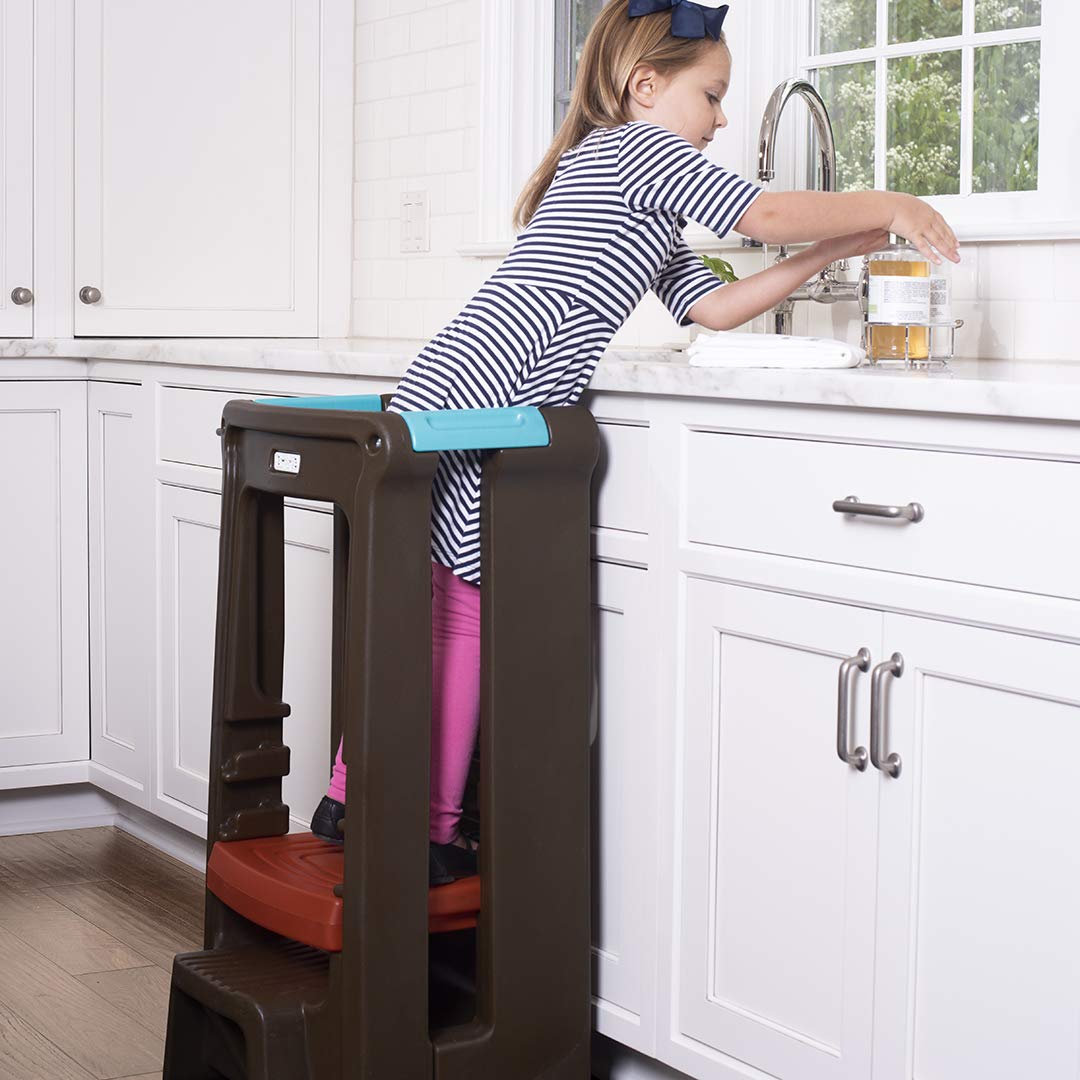 Simplay3 Toddler Tower Childrens Step Stool with Three Adjustable Heights, White