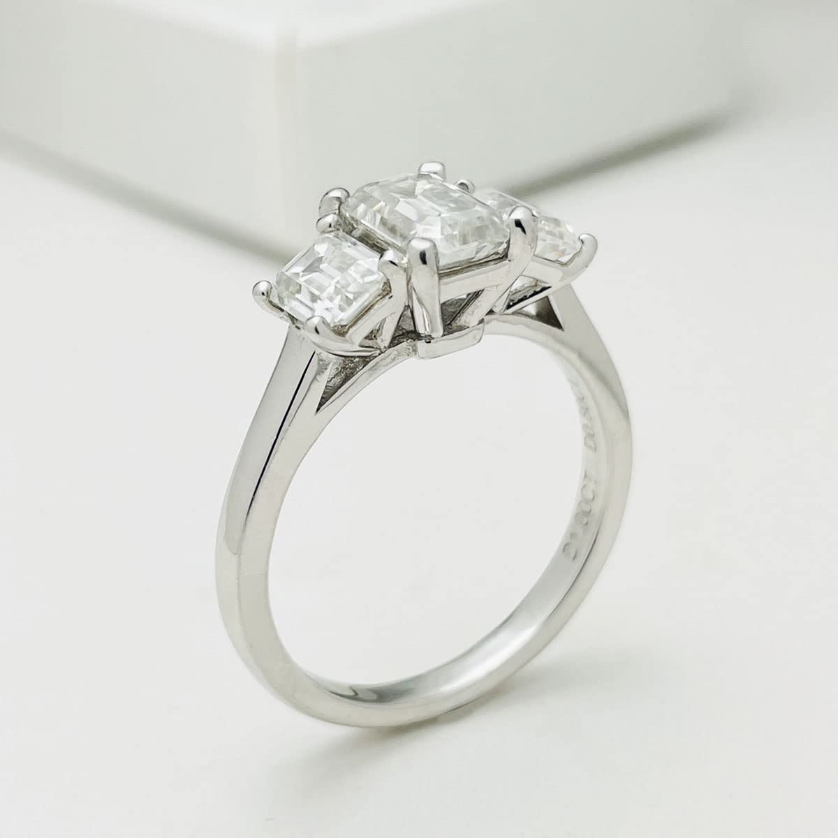 Sizeron Emerald Cut Moissanite Engagement Rings for Women Total 2.0ct 3-Stone Anniversary Platinum Plated Sterling Silver Size 6.5