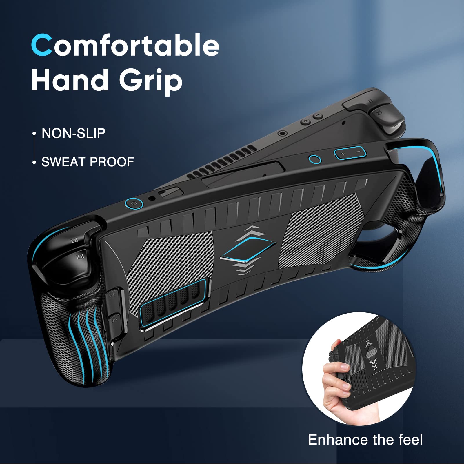 Steam Deck Case Stream Deck Case with Anti-Slip Particles, Compatible with Steam Deck Cover, Anti-Skid Anti-Collision Anti-Scratch Anti-Scratch Ergonomically Designed Anti-Drop Grip Design
