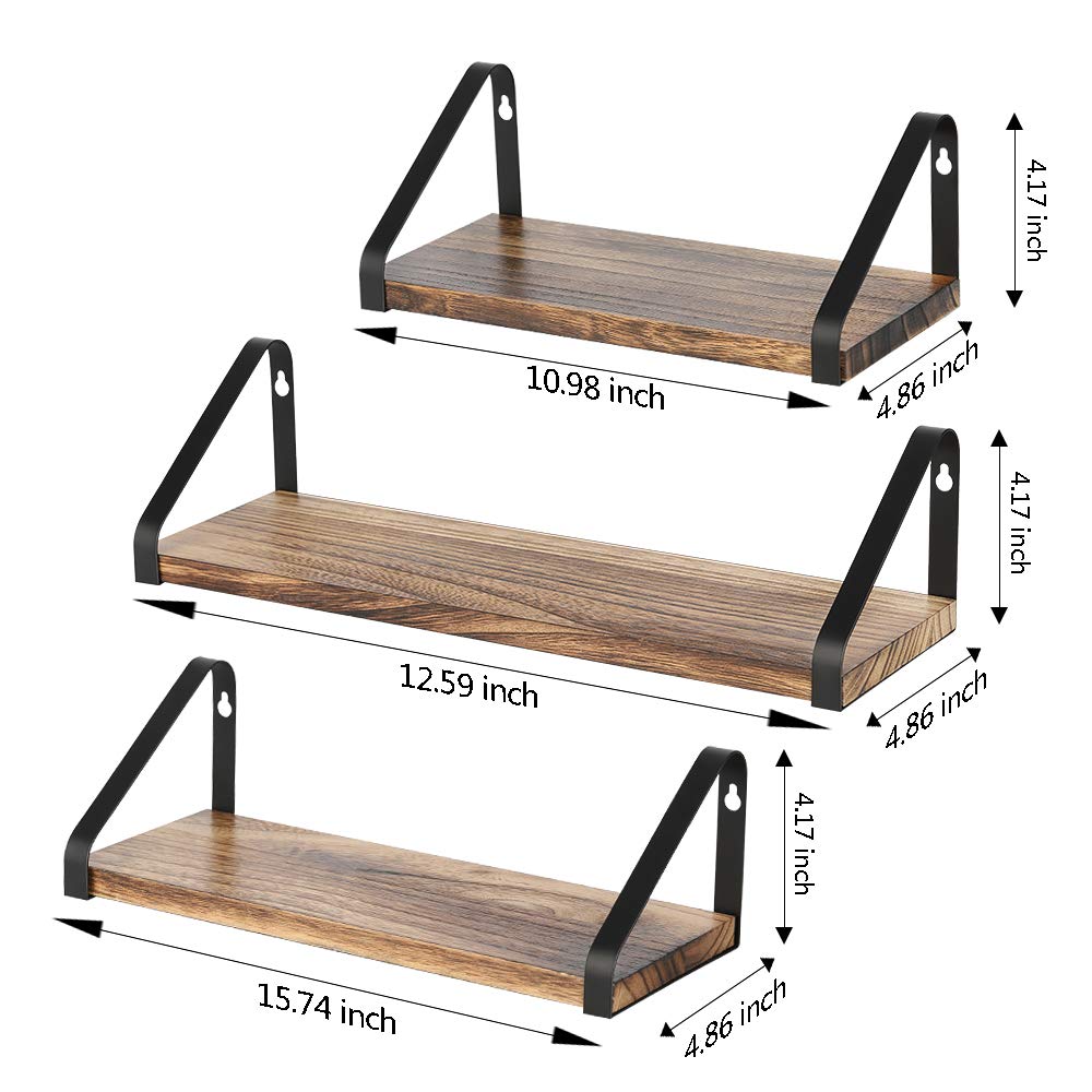 NEX Wall-Mounted Floating Shelves, Set of 3 Rustic Wood Wall Shelves for Living Room, Bedroom, Bathroom