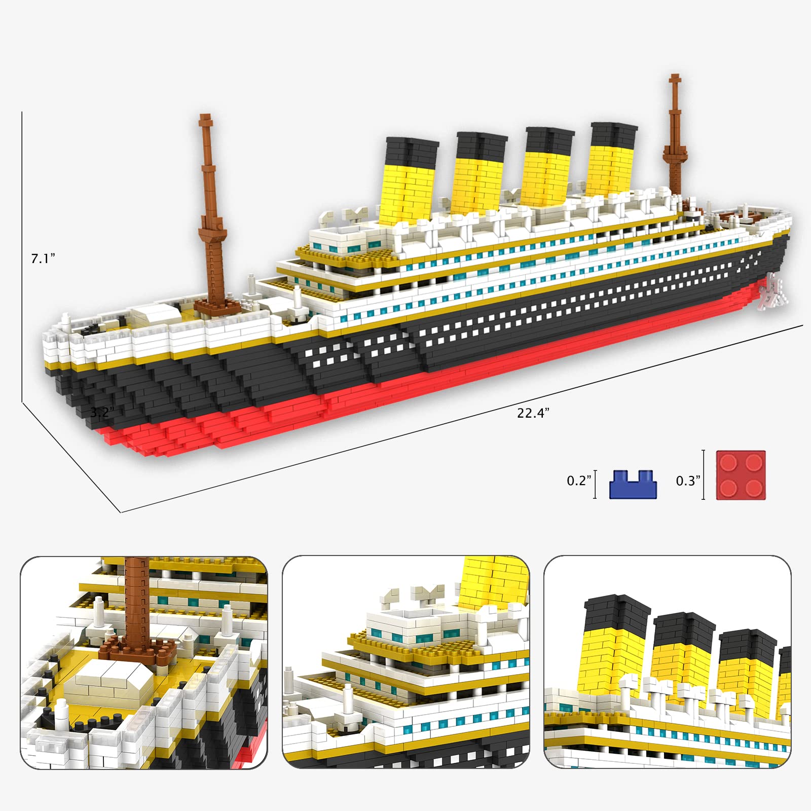 Titanic Building Blocks Set with LED, 3800pcs Titanic Toy Micro Building Kit, Titanic Gift Ship Model Building Bricks, DIY Educational Christmas Toys Gift