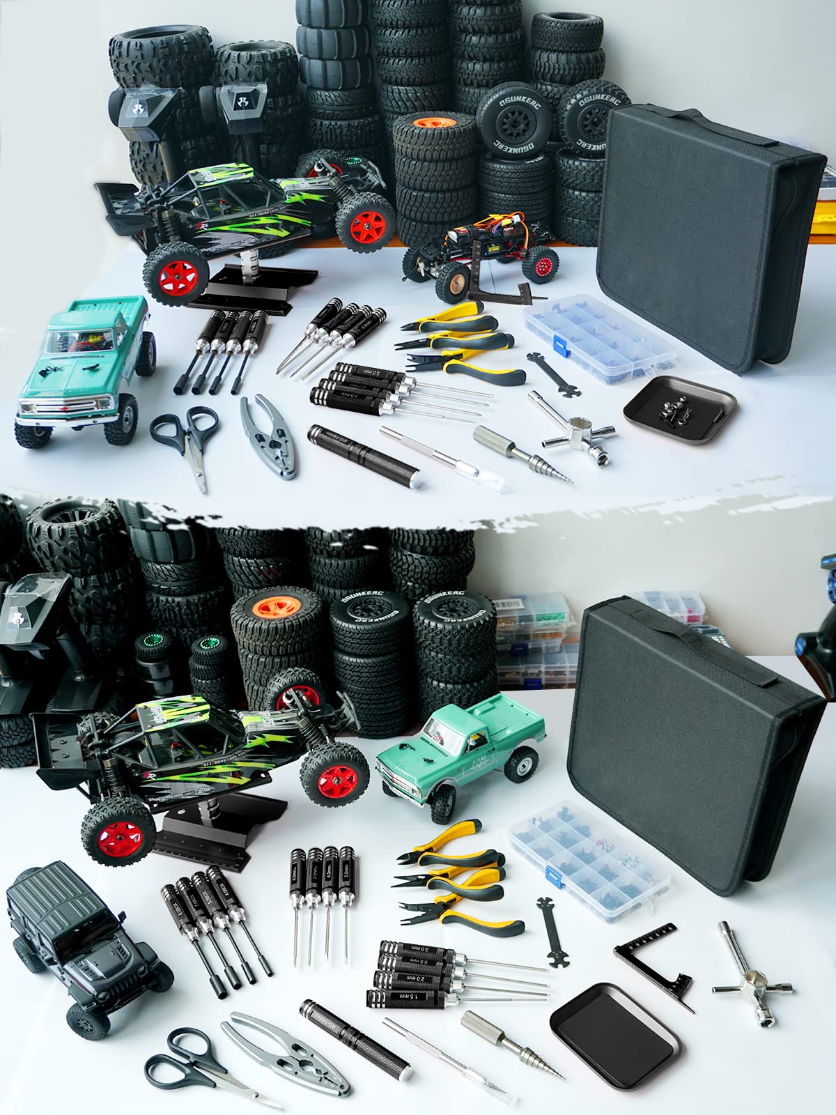 OGRC Tool Kit - Screwdriver Set (Flat, Phillips, Hex) RC Work Stand, 522PCS Screw Kit, Pliers Set, Body Reamer, Wrench, Tray, Repair Tools for RC Car Boat Quadcopter Helicopter β 26pcs (Black)