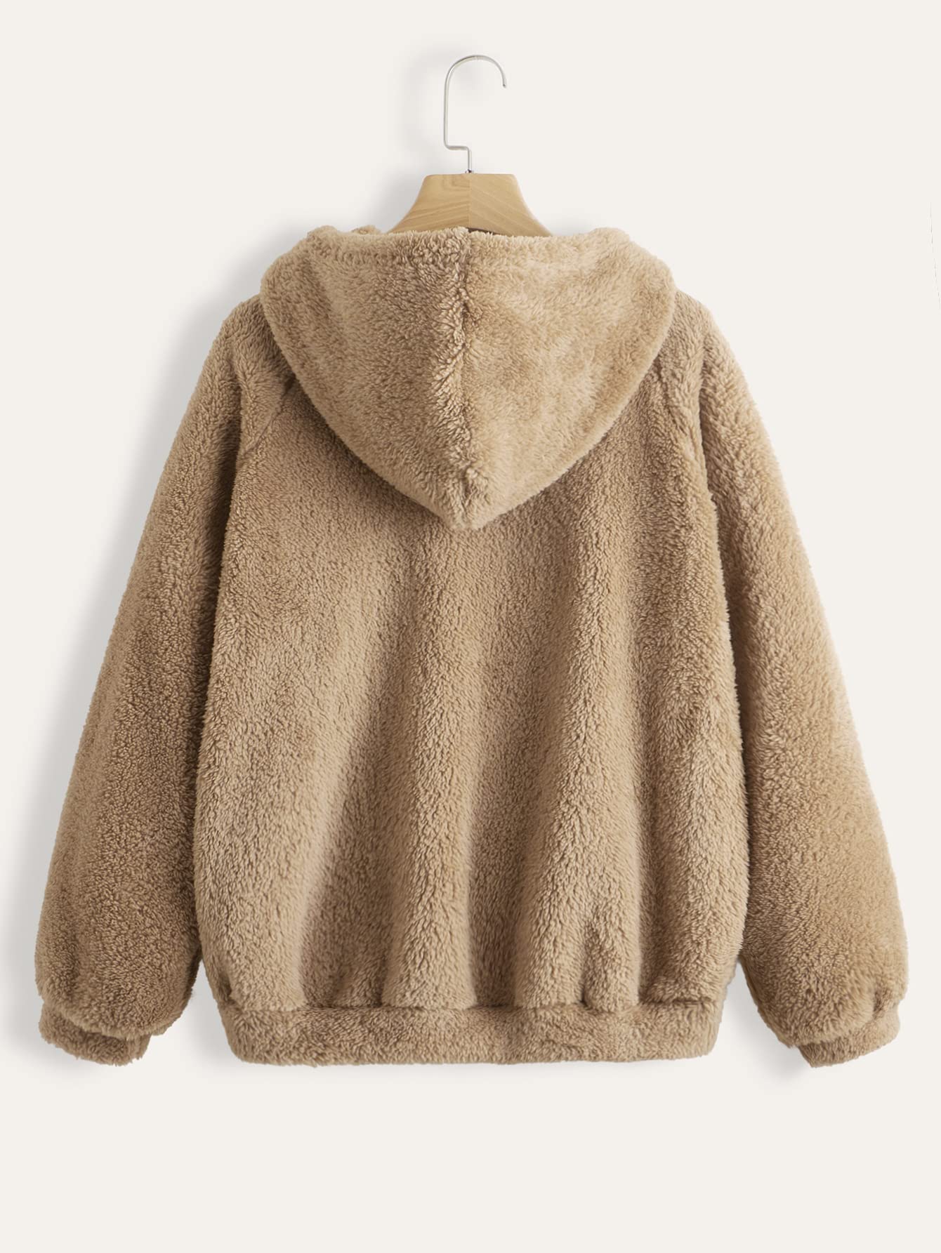 Romwe Women's Long Sleeve Pullovers Hoodie Cute Teddy Ear Hooded Sweatshirt Camel XS