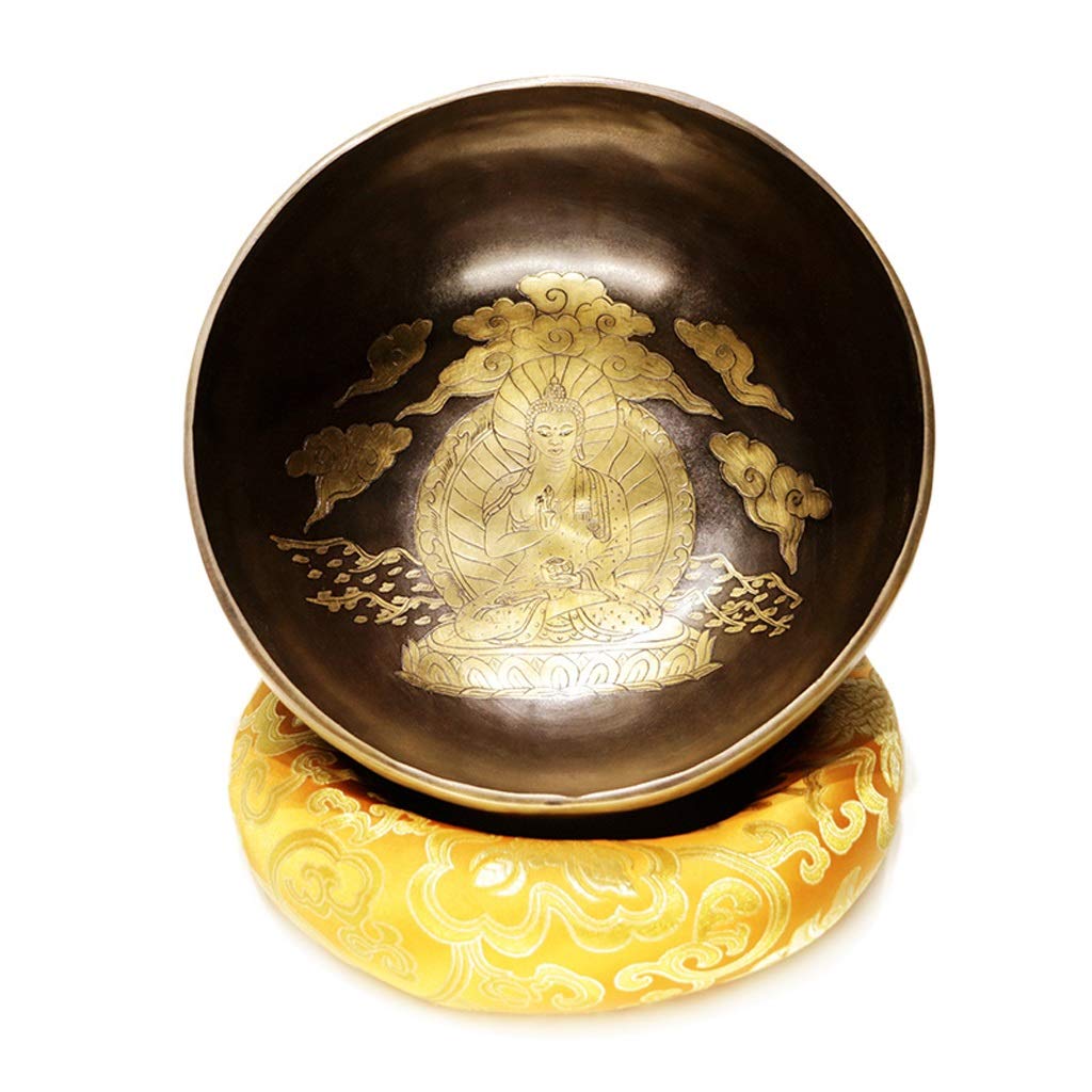 TJLSS Mantra Buddha Pattern Tibetan Singing Bowl Yoga Meditation Bowls Set with Dual Surface Mallet and Silk Cushion Promotes