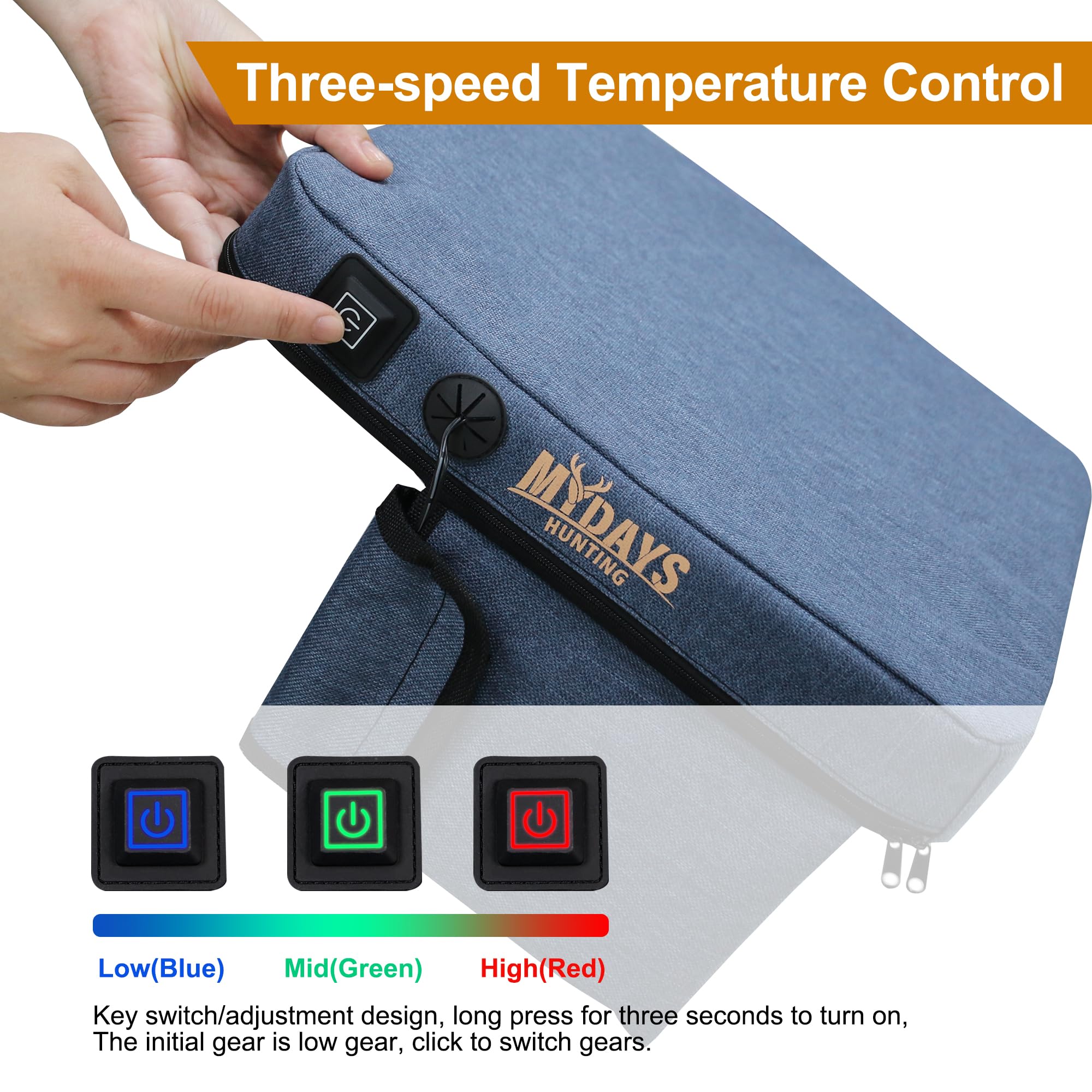 MYDAYS Portable Heated Seat Cushion, Memory Foam Heating Seat Pad for Outdoor Stadium Bleacher Camping, Power Bank Not Included(Blue)