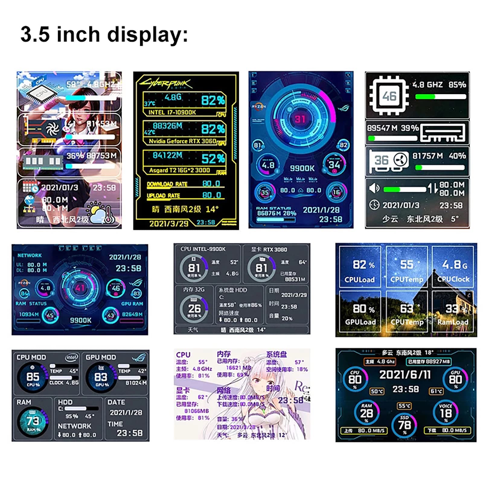 Yoqanr Computer Temp Monitor,Pc Temperature Display,Mini Monitor,Pc Sensor Panel,Pc Sensor Panel,Mini Display,Pc Screen,Mini Monitor for Pc,Mini Screen,Led Screen,Mini Led Monitor