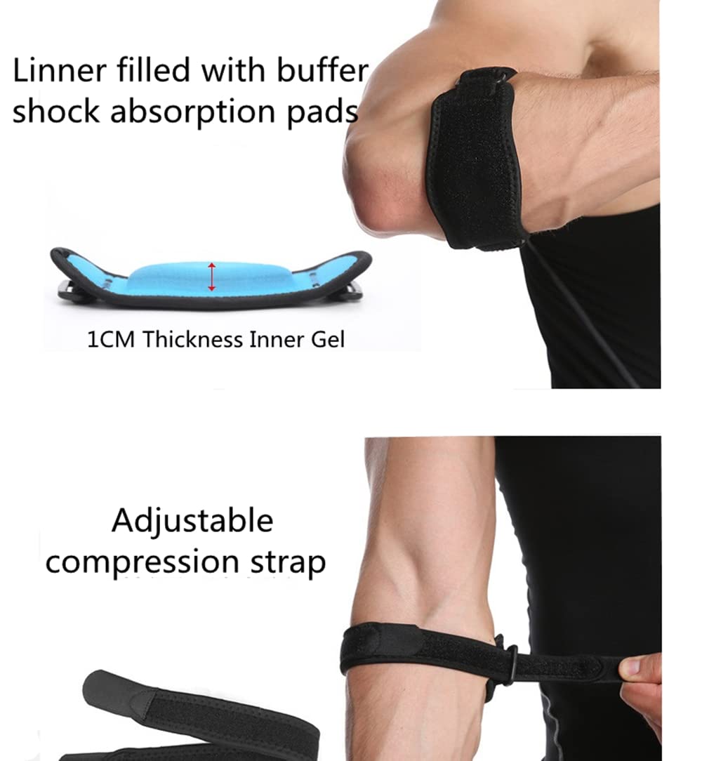 RUIXIA Unisex Adjustable Compression Elbow Pads Professional Tennis Golfers Tendonitis Arthritis Pain Relieve Support Strap Outdoor Sports Counterforce Forearm Brace 1 Count, Blue Linning, One Size