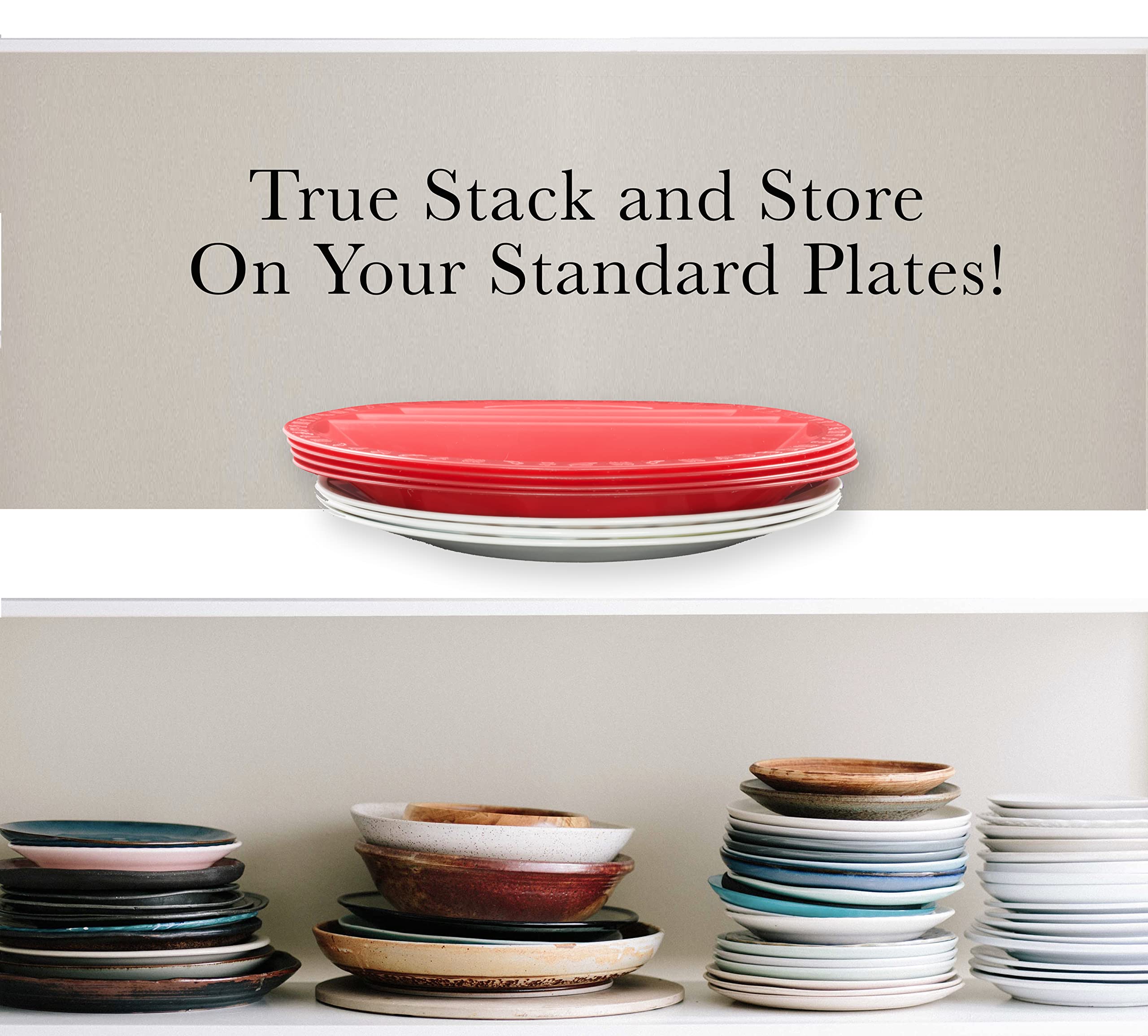 Taco Mex Taco Plate, Reusable, Round, Preparation and Serving Plate, for Soft and Hard Shell Tacos, 10.75 inch Plastic, Uber Look and Quality, Microwave Safe, 4 Pack Set, Red